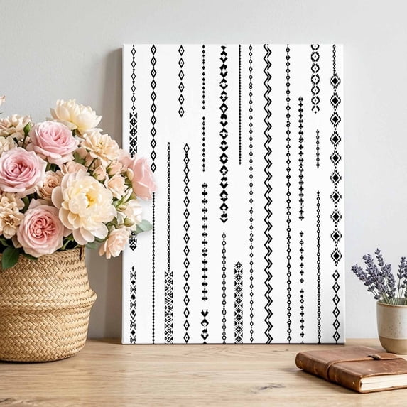 Canvas Wall Art Eclectic Stripes Canvas Art Print Art Deco White Black ...