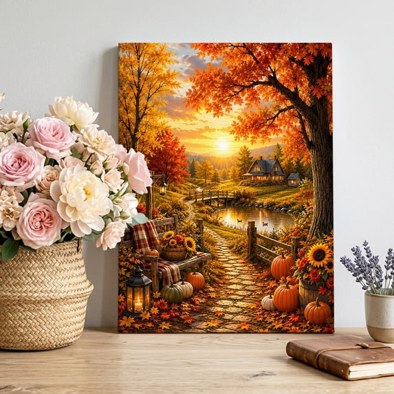 Canvas Wall Art Fall Landscape Canvas Art Print Lakeside Orange Golden ...