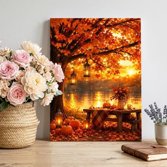 Canvas Wall Art Fall Maple Leaf Canvas Art Print Lakeside Serenity ...