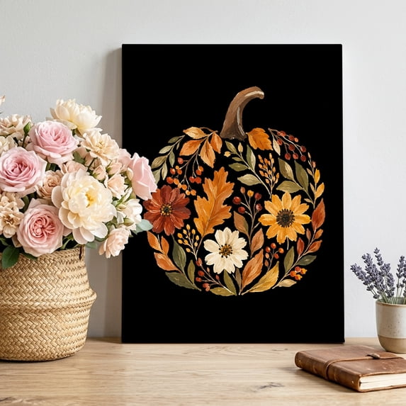 Canvas Wall Art Fall Pumpkin Silhouette Canvas Art Print Harvest Red ...