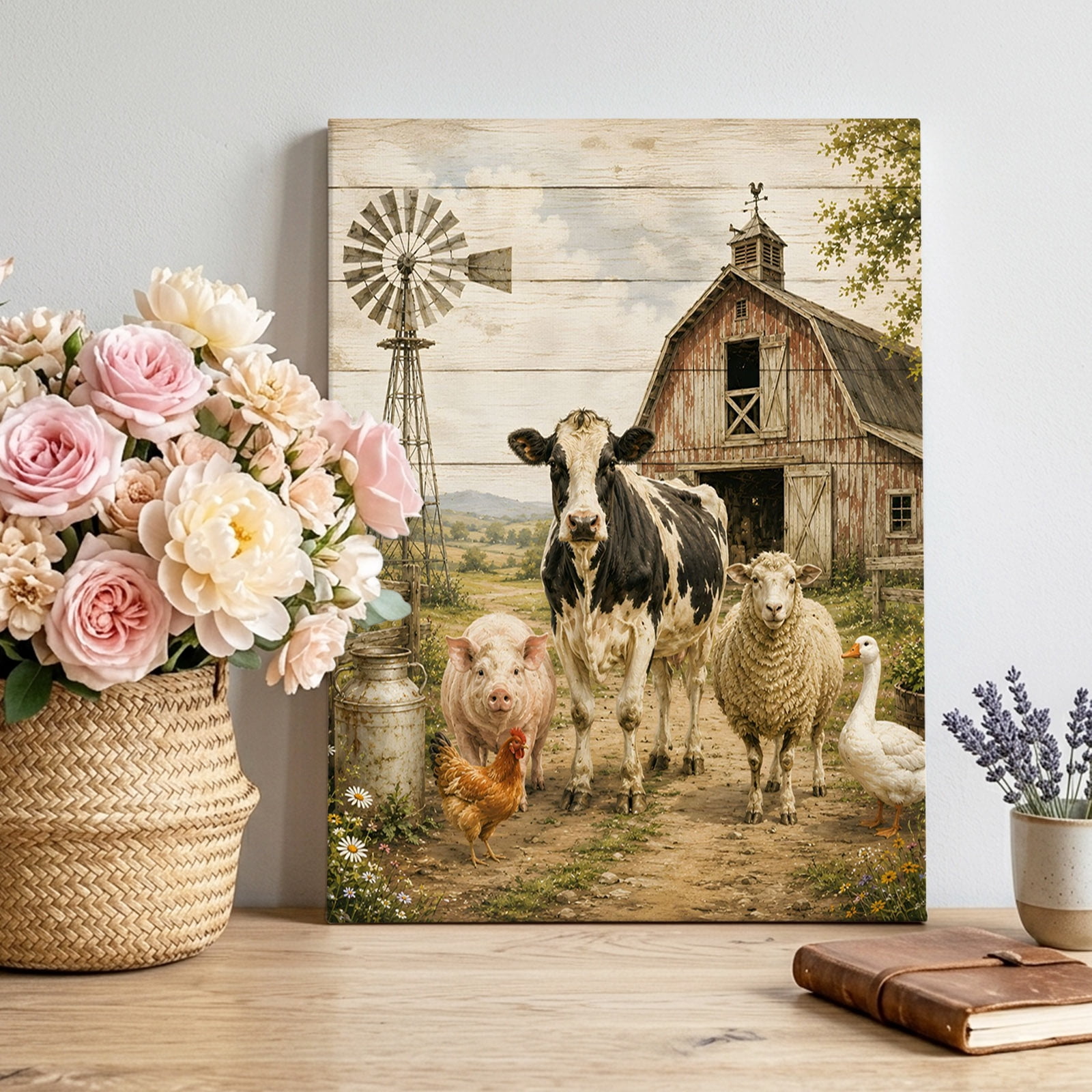 Canvas Wall Art Farmhouse Canvas Art Print Sheep Goose Cow Pig Barn ...