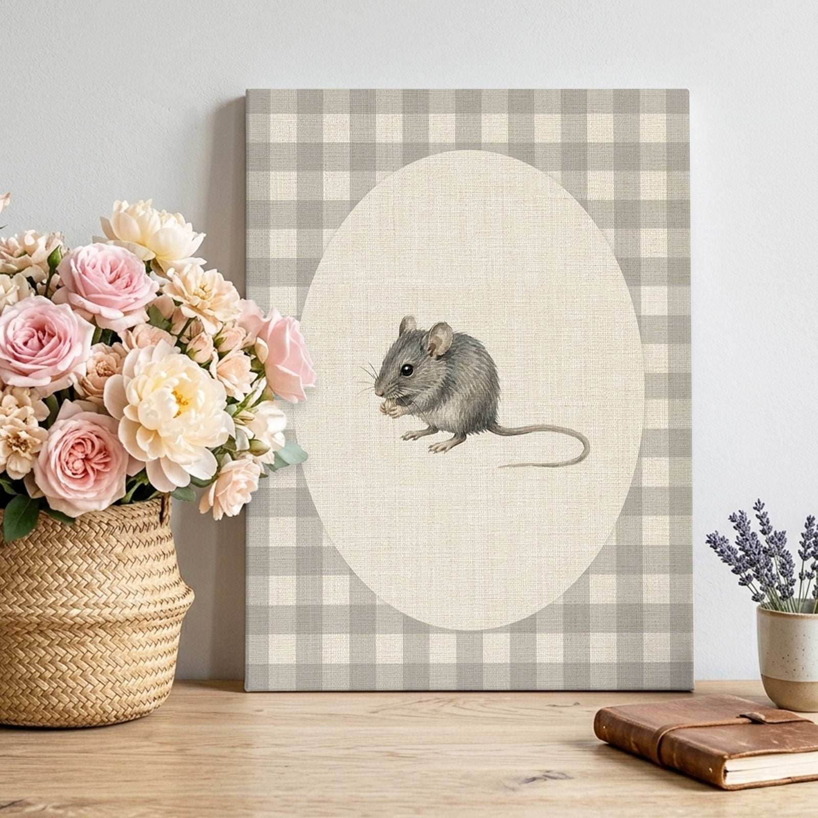 Canvas Wall Art Field Mouse Canvas Art Print Gray Plaid Modern Funny ...