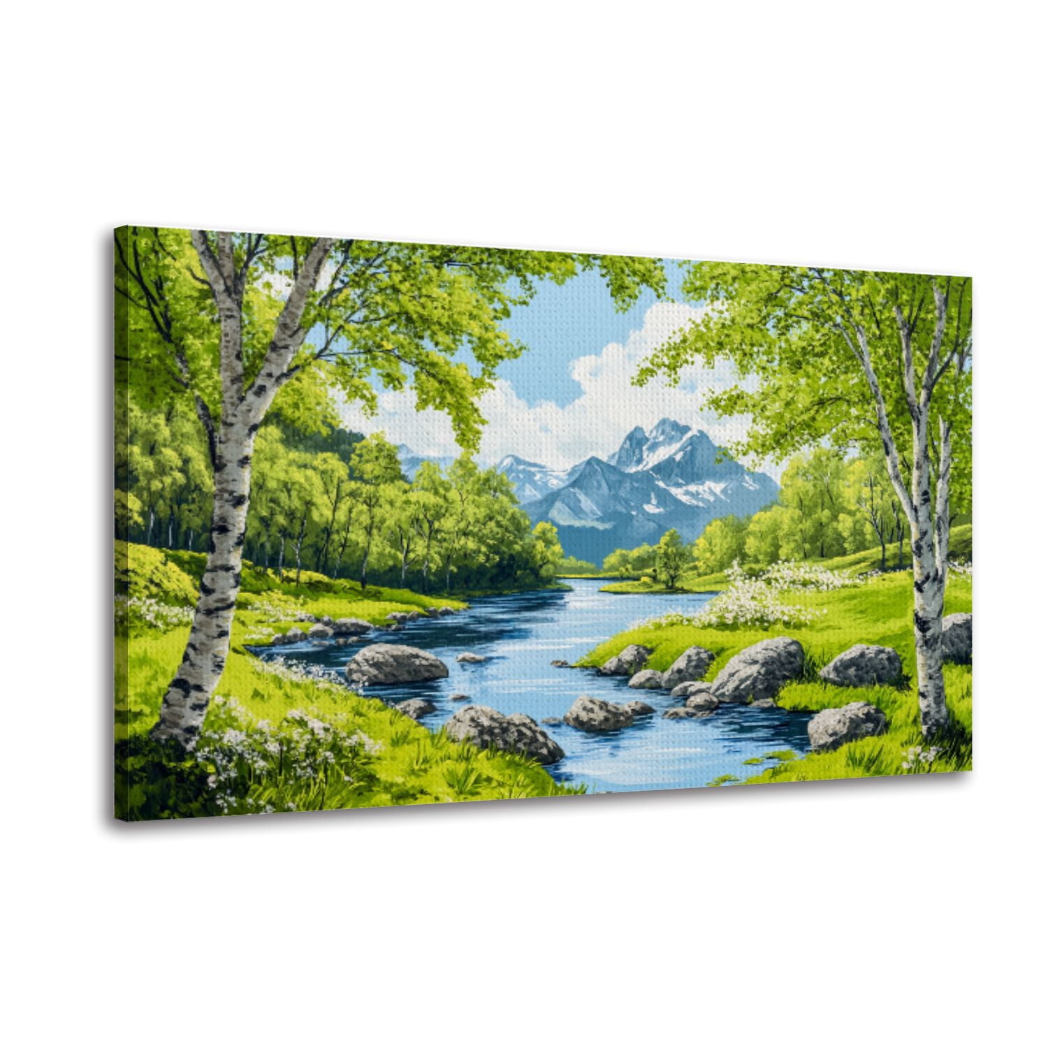 Canvas Wall Art Forest Mountain Green Nature Landscape Tree Lake River ...
