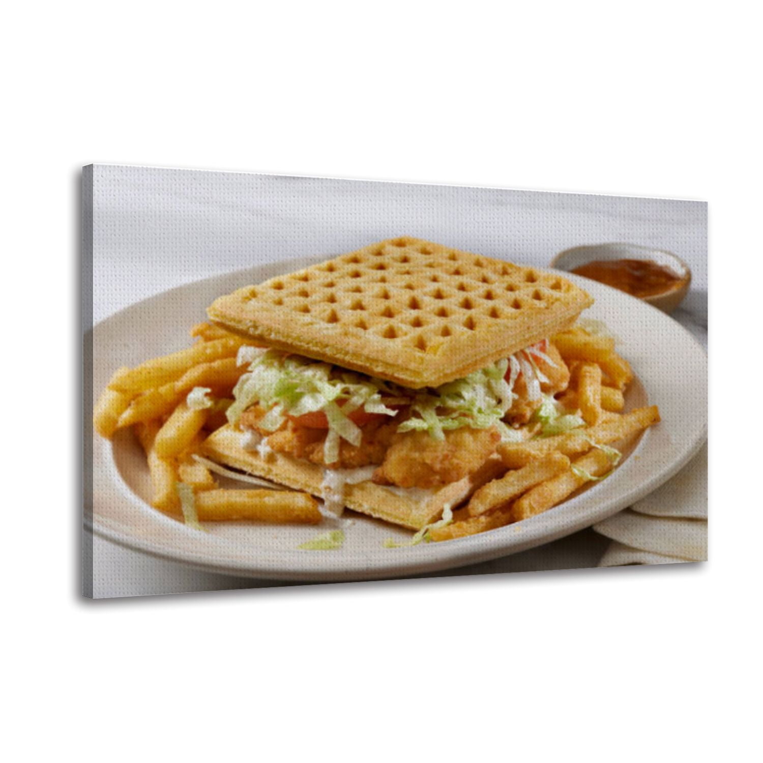 Canvas Wall Art Fried Chicken Waffle Sandwich Wall Decor for Living ...