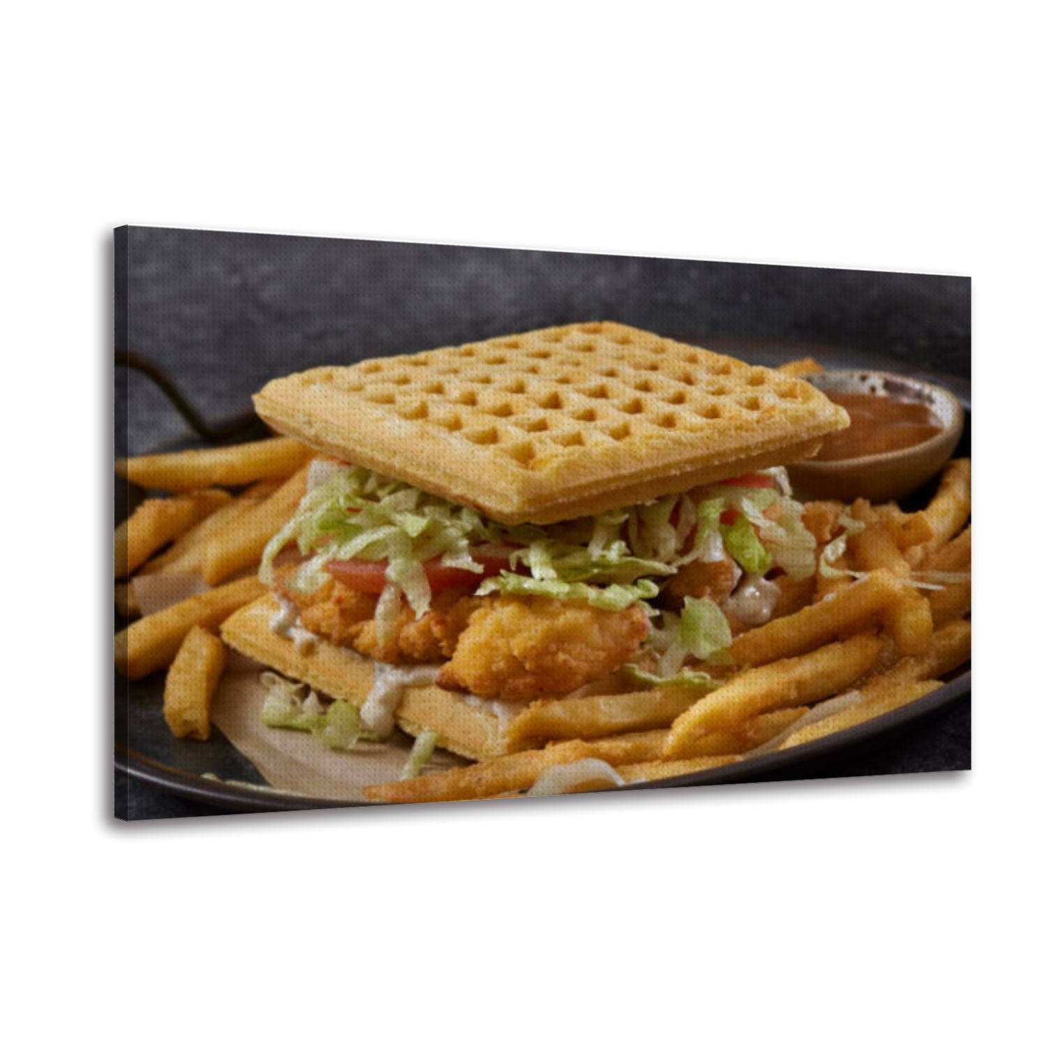 Canvas Wall Art Fried Chicken Waffle Sandwich Wall Decor for Living ...