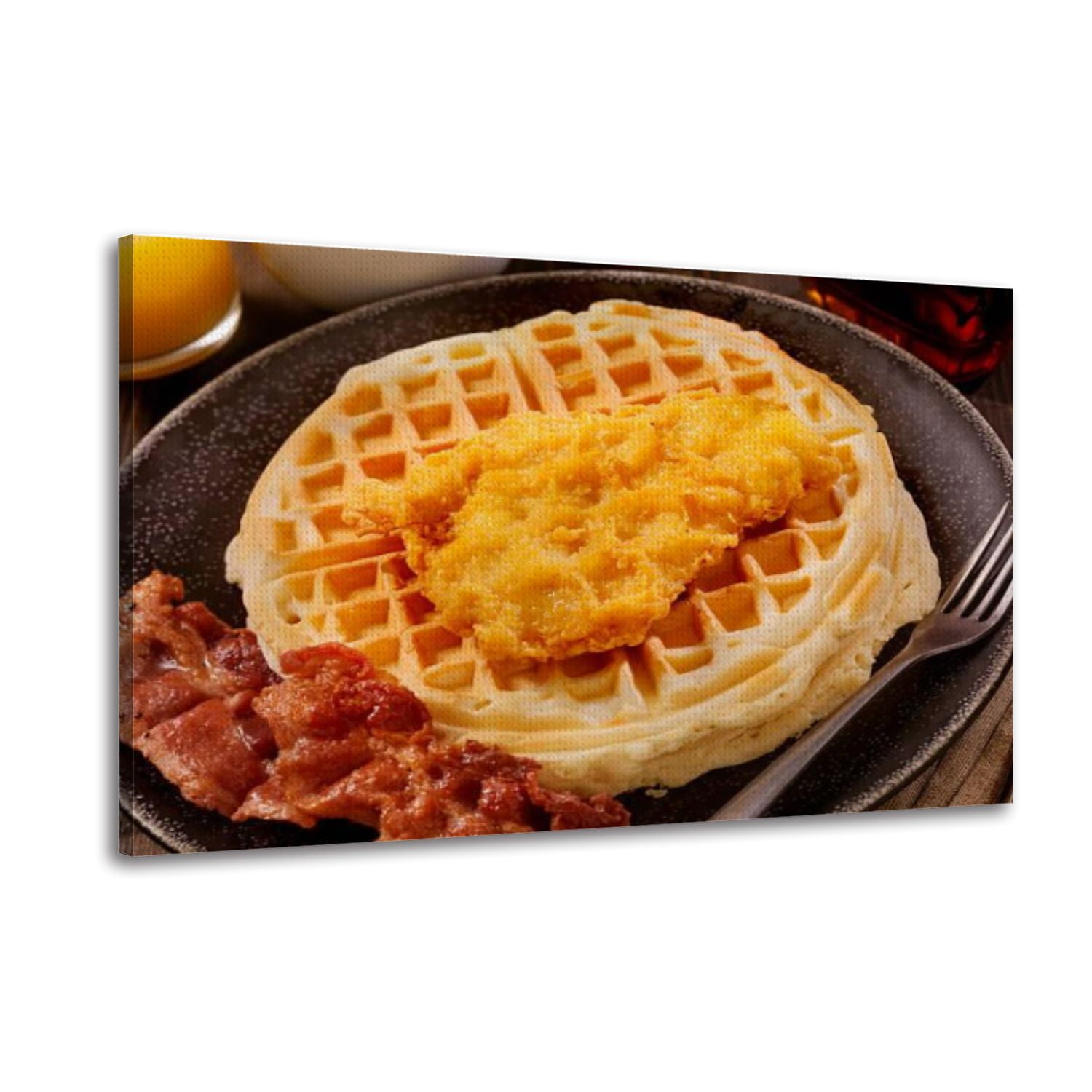 Canvas Wall Art Fried Chicken Waffles Bacon Wall Decor for Living Room ...