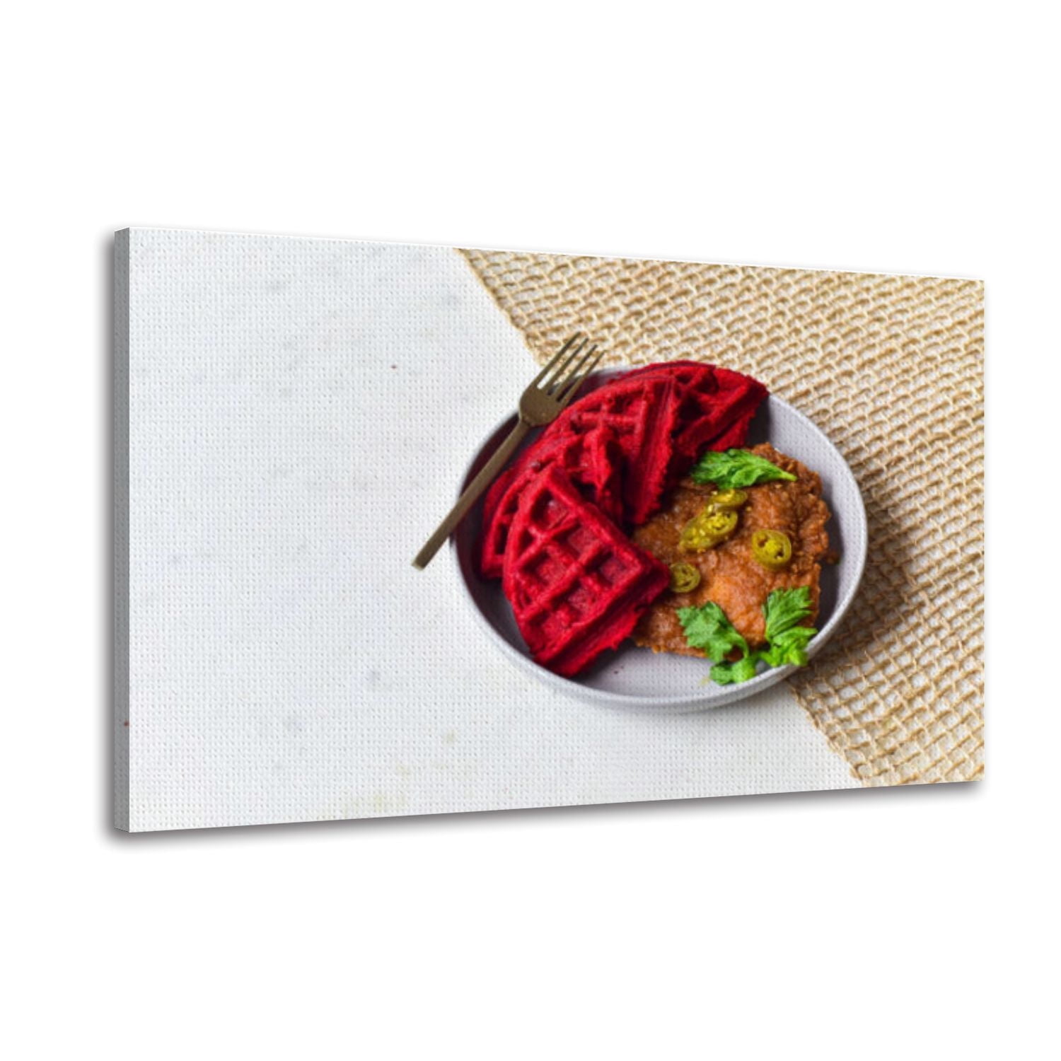 Canvas Wall Art Fried Chicken w Red Velvet Waffles Wall Decor for ...