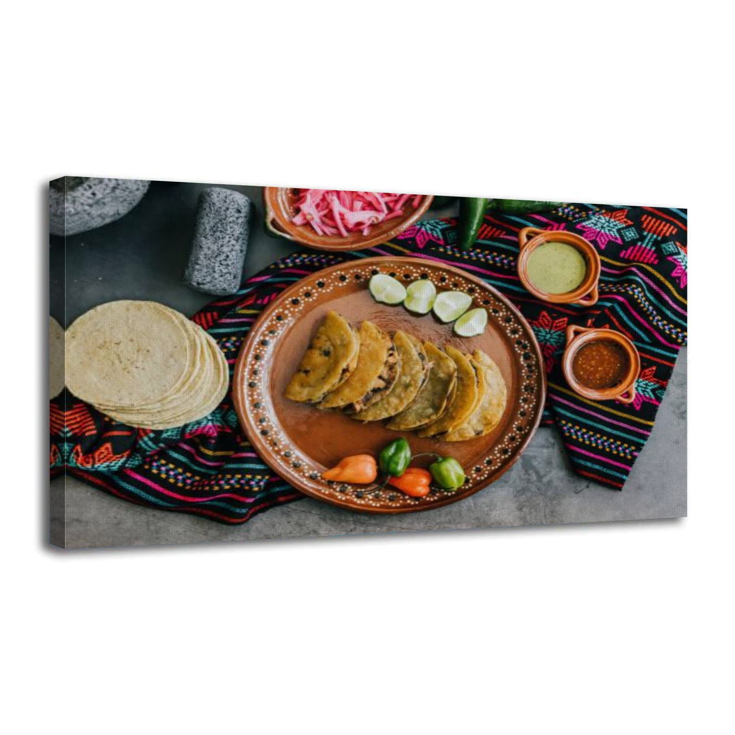 Canvas Wall Art Fried browned Mexican tacos lemon salsa traditional ...