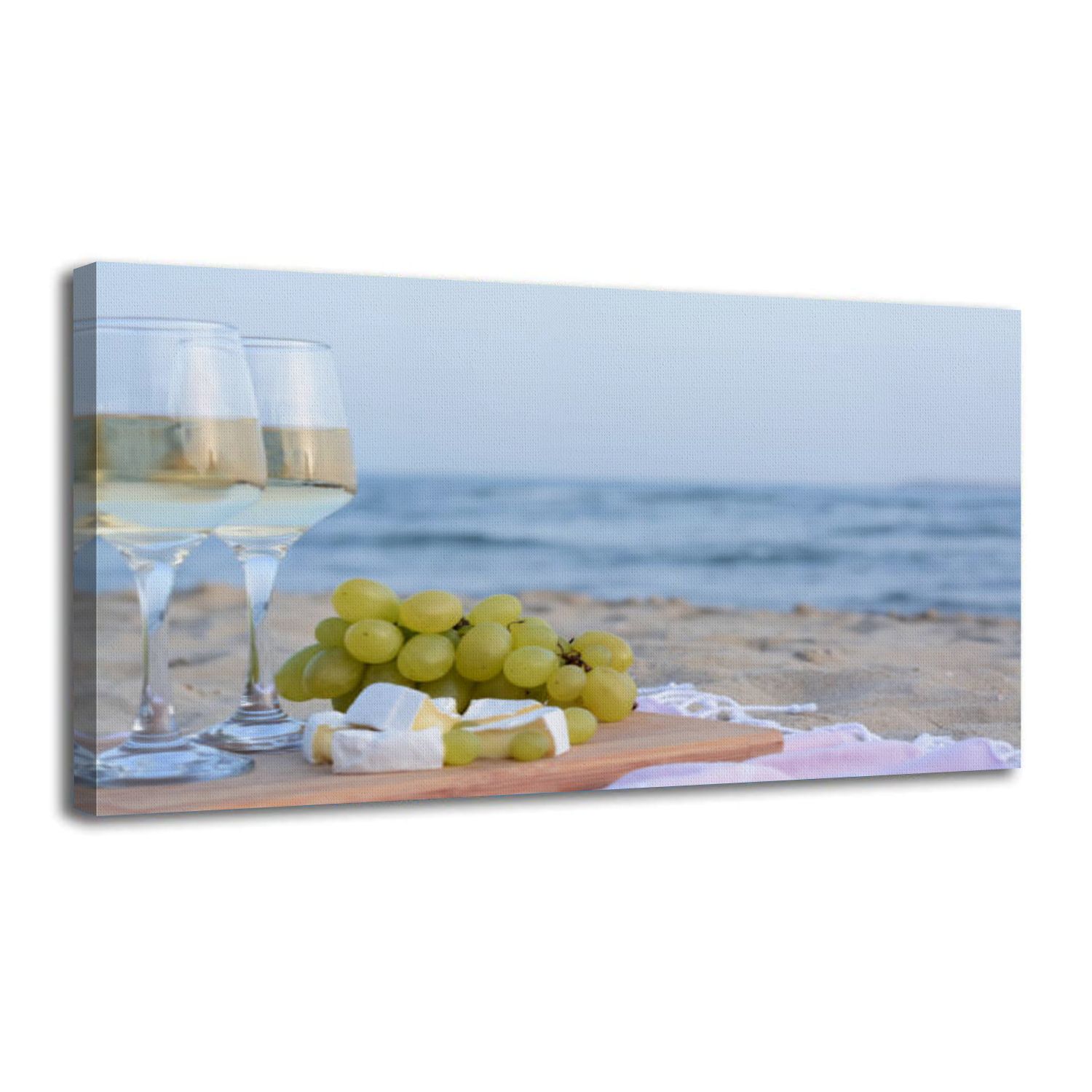 Canvas Wall Art Glasses white wine snacks sandy seashore Wall Decor for ...