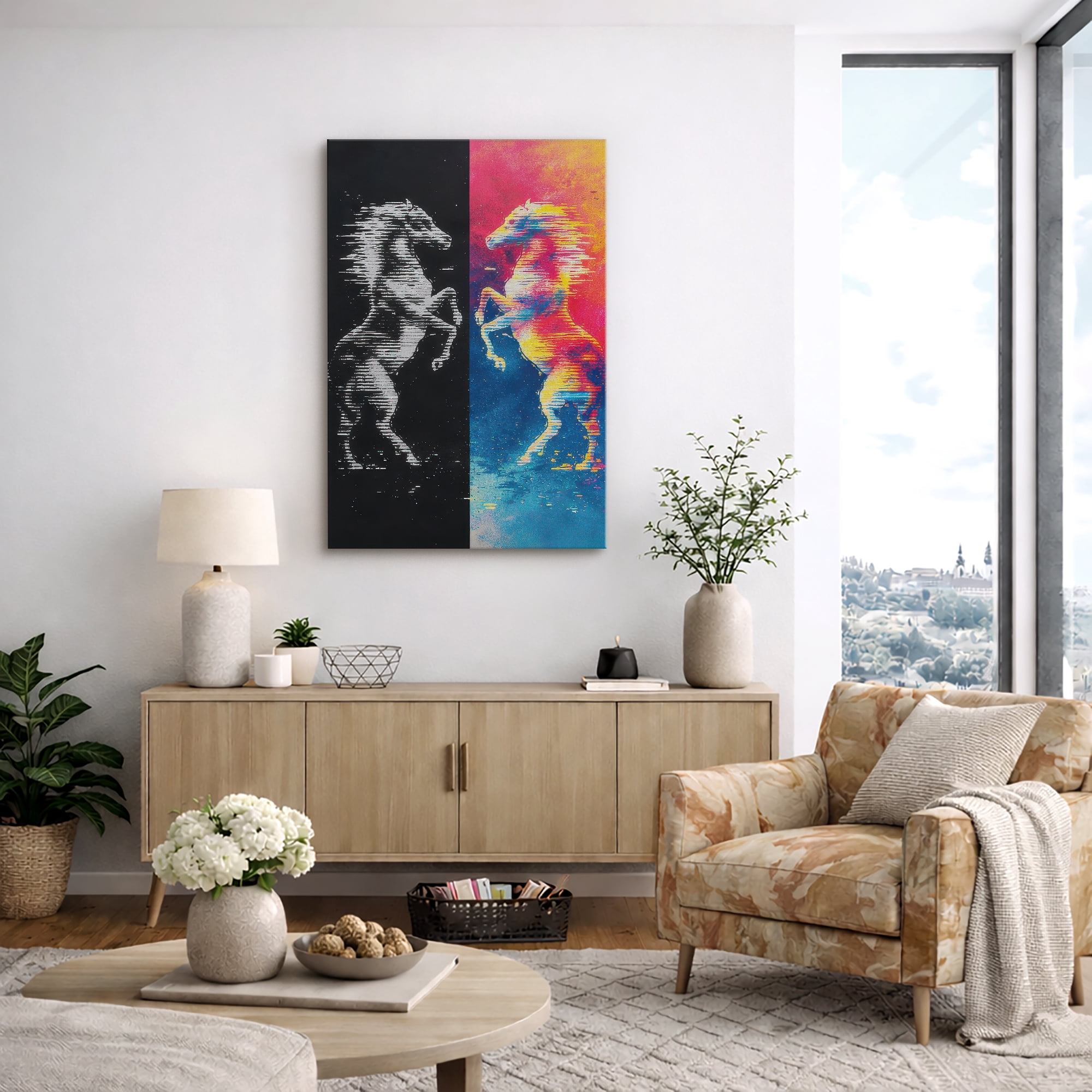 Canvas Wall Art Glitch Horse Abstract Print for Living Room Decoration ...