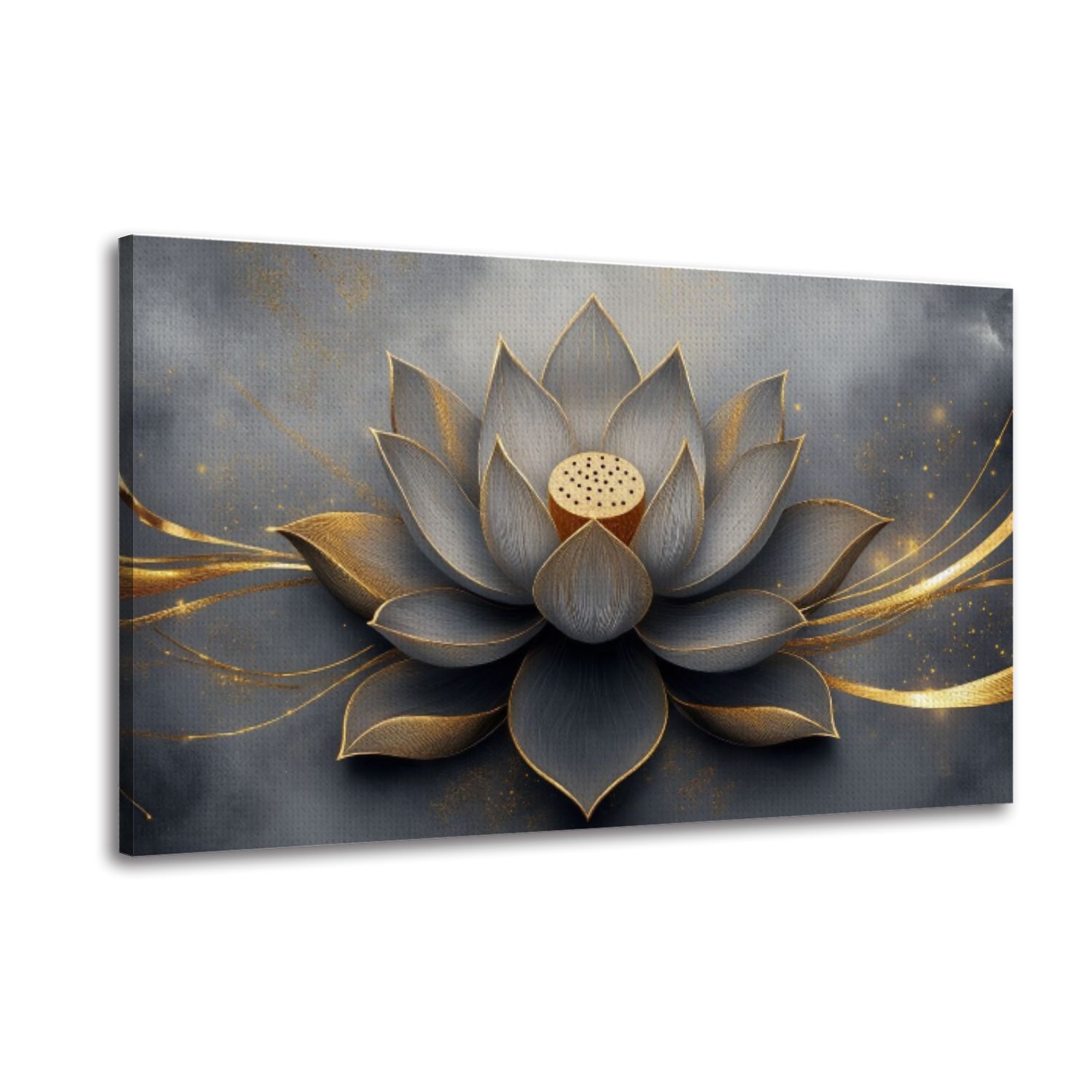 Canvas Wall Art Gold Gray Zen Meditation Botanical Modern Lotus Flower ...