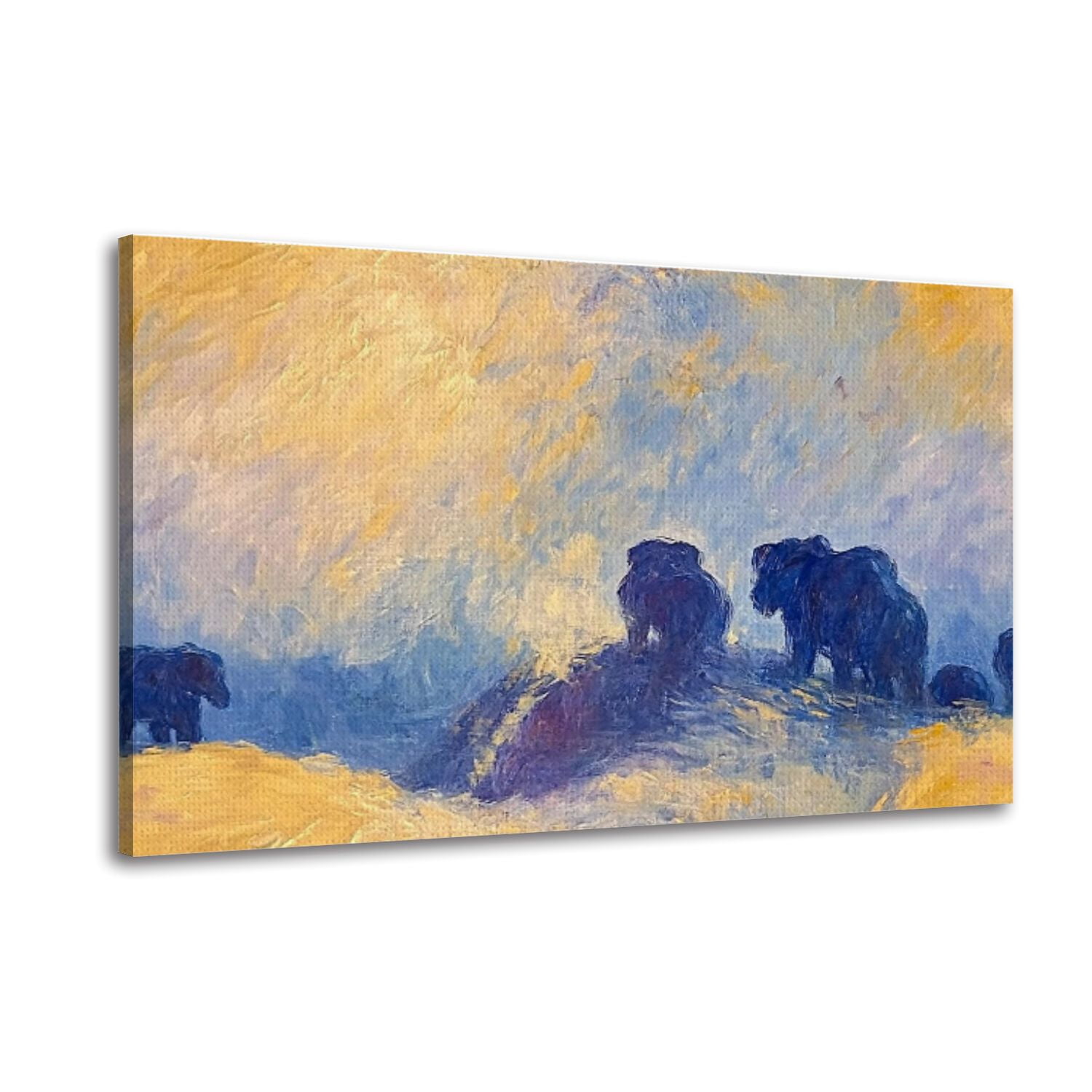 Canvas Wall Art Golden Hour Elephants Impressionist Art Piece Wall ...