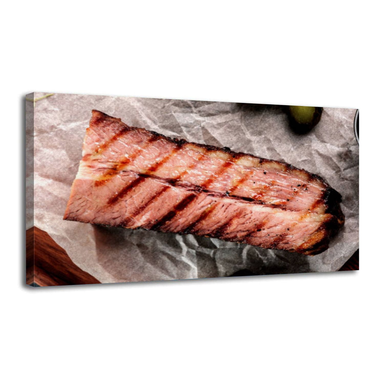 Canvas Wall Art Grilled beef brisket steak grill strips cut board Wall ...