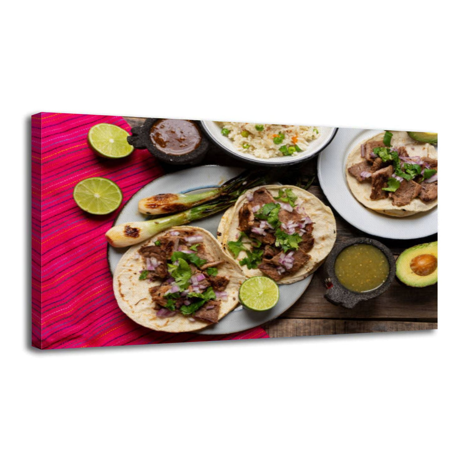 Canvas Wall Art Grilled beef steak tacos wooden Mexican food Wall Decor ...