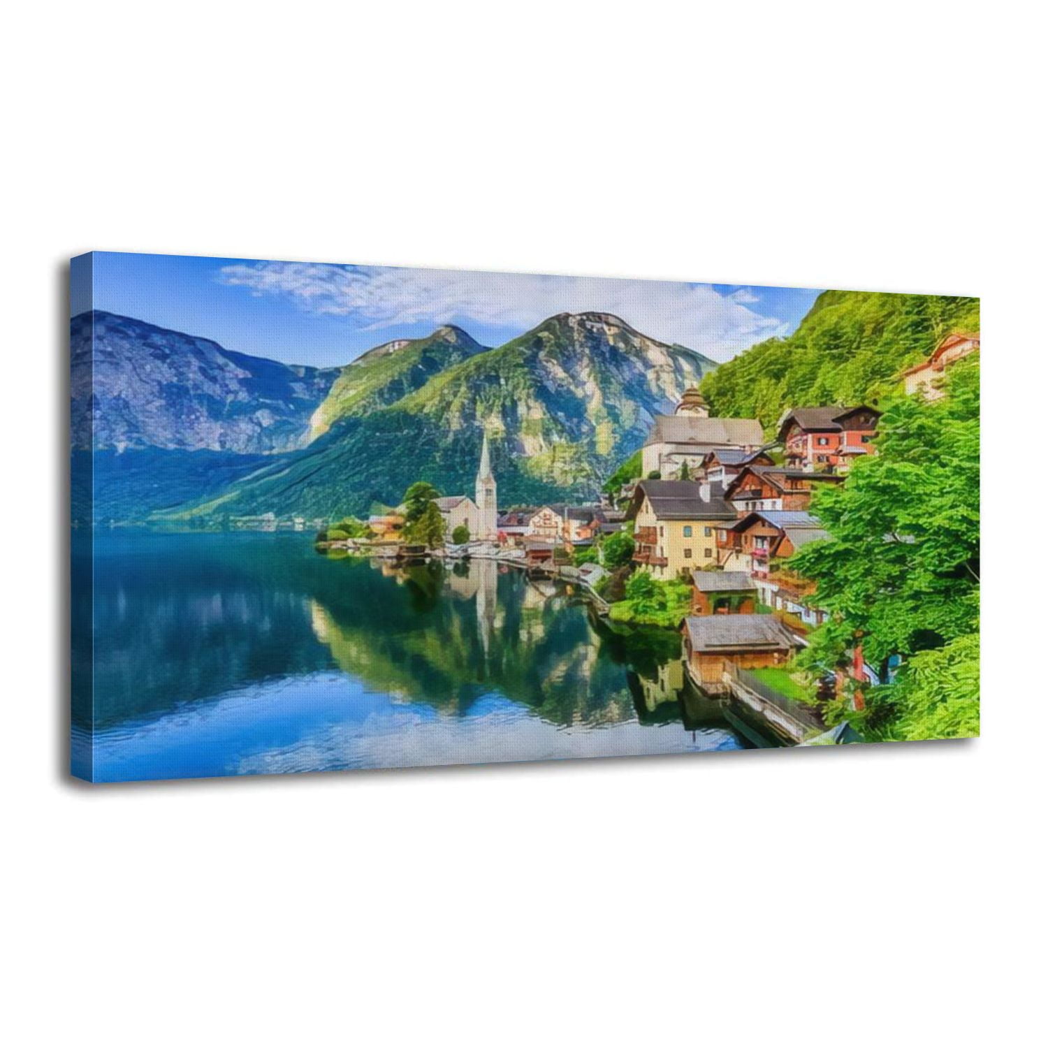 Canvas Wall Art Hallstatt Austria Mountain village Austrian Alps ...