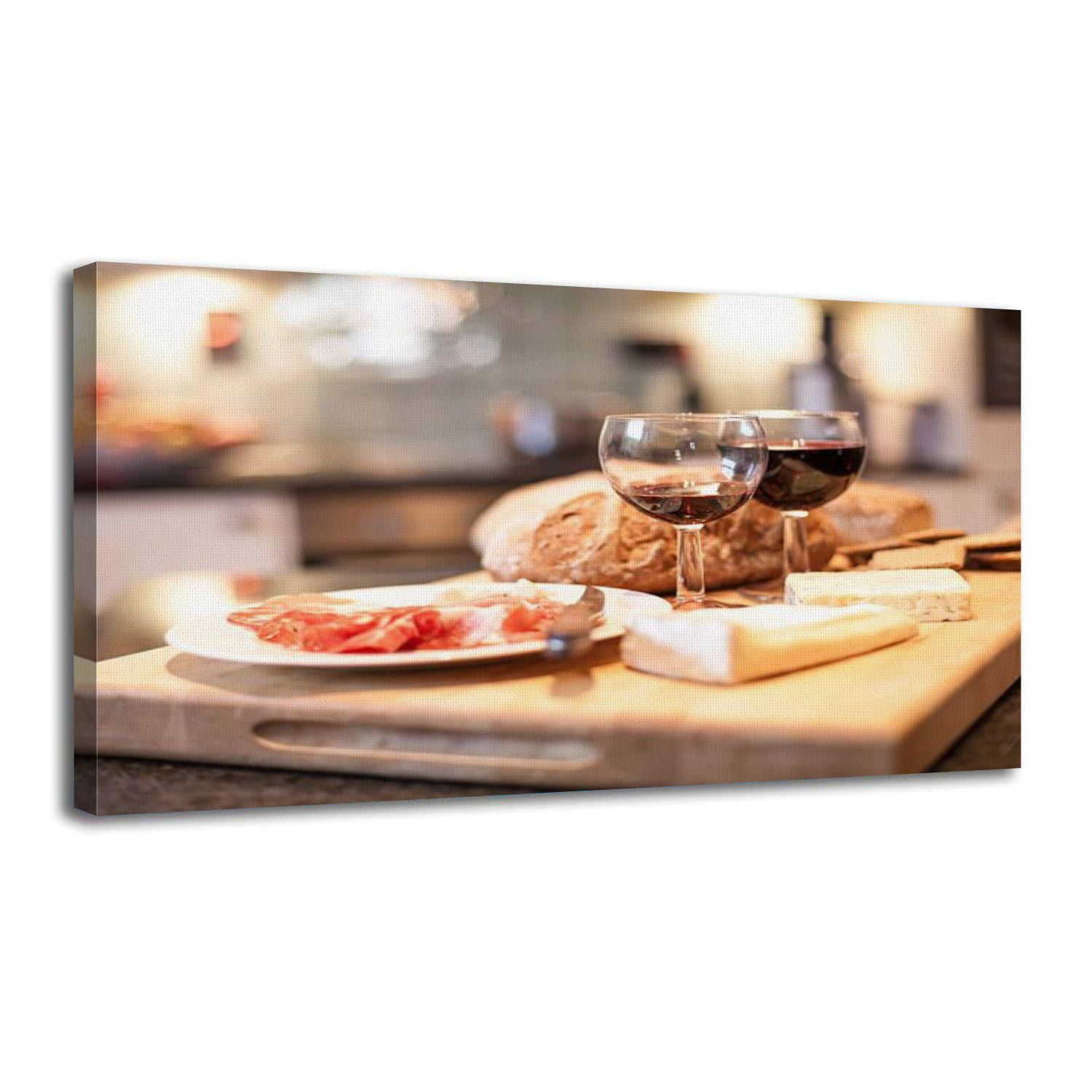 Canvas Wall Art Ham cheese wine bread wooden breadboard Wall Decor for ...