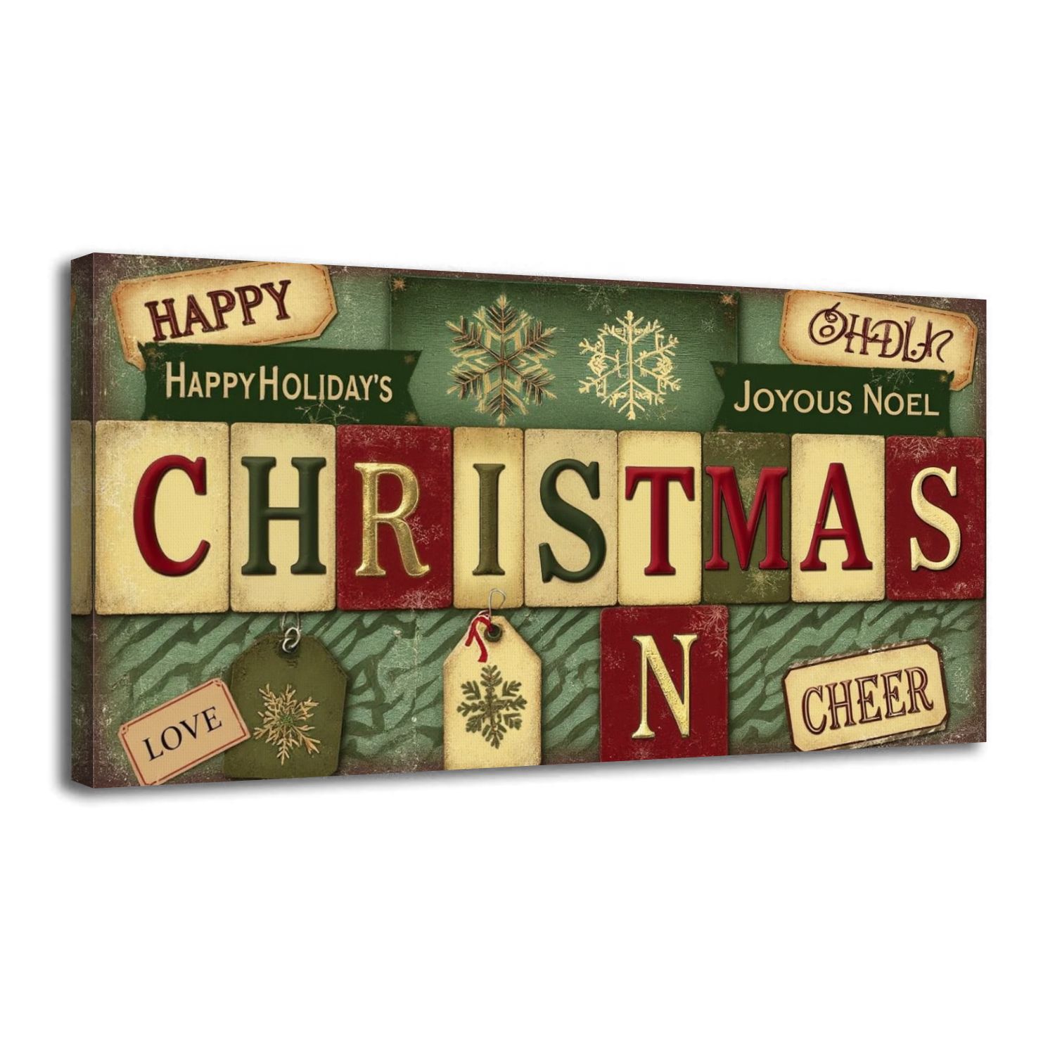Canvas Wall Art Happy Xmas Modern Holiday Christmas Blocks Christmas ...