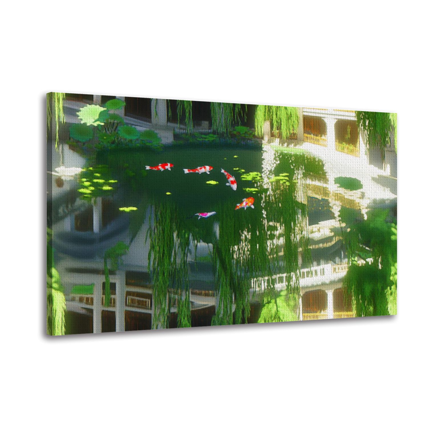 Canvas Wall Art Harmonious Ink Art Willow Trees Colorful Koi Fish Wall ...