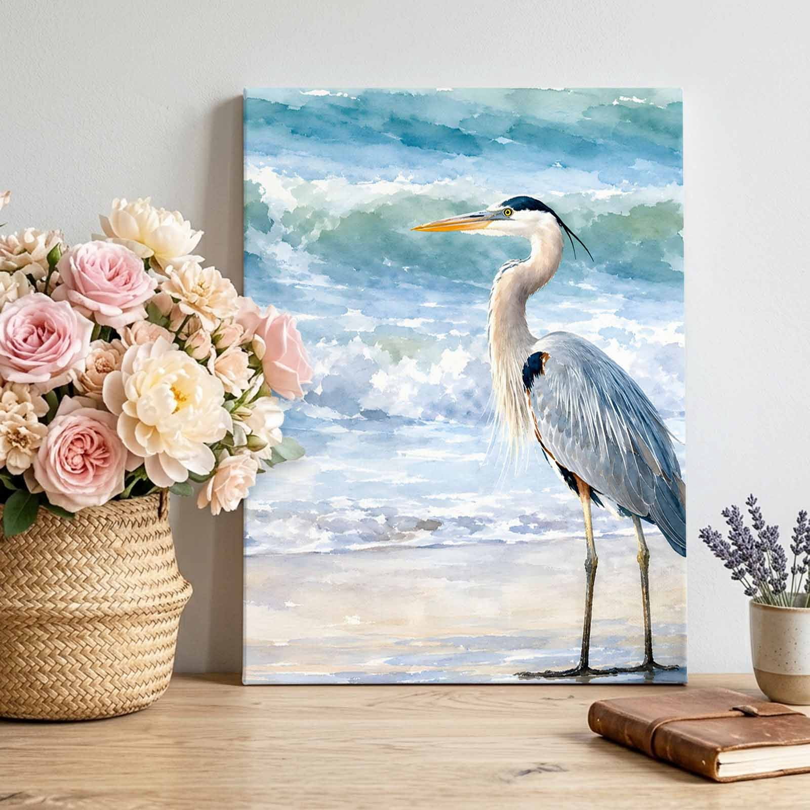 Canvas Wall Art Heron Bird Canvas Art Print Summer Ocean Waves Coastal ...