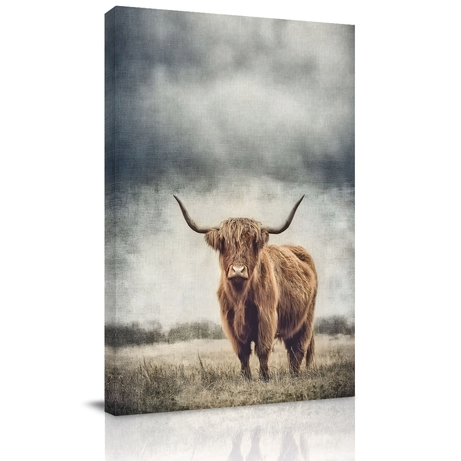 Canvas Wall Art Highland Cow Canvas Art Print Field Nature Animal Rural ...