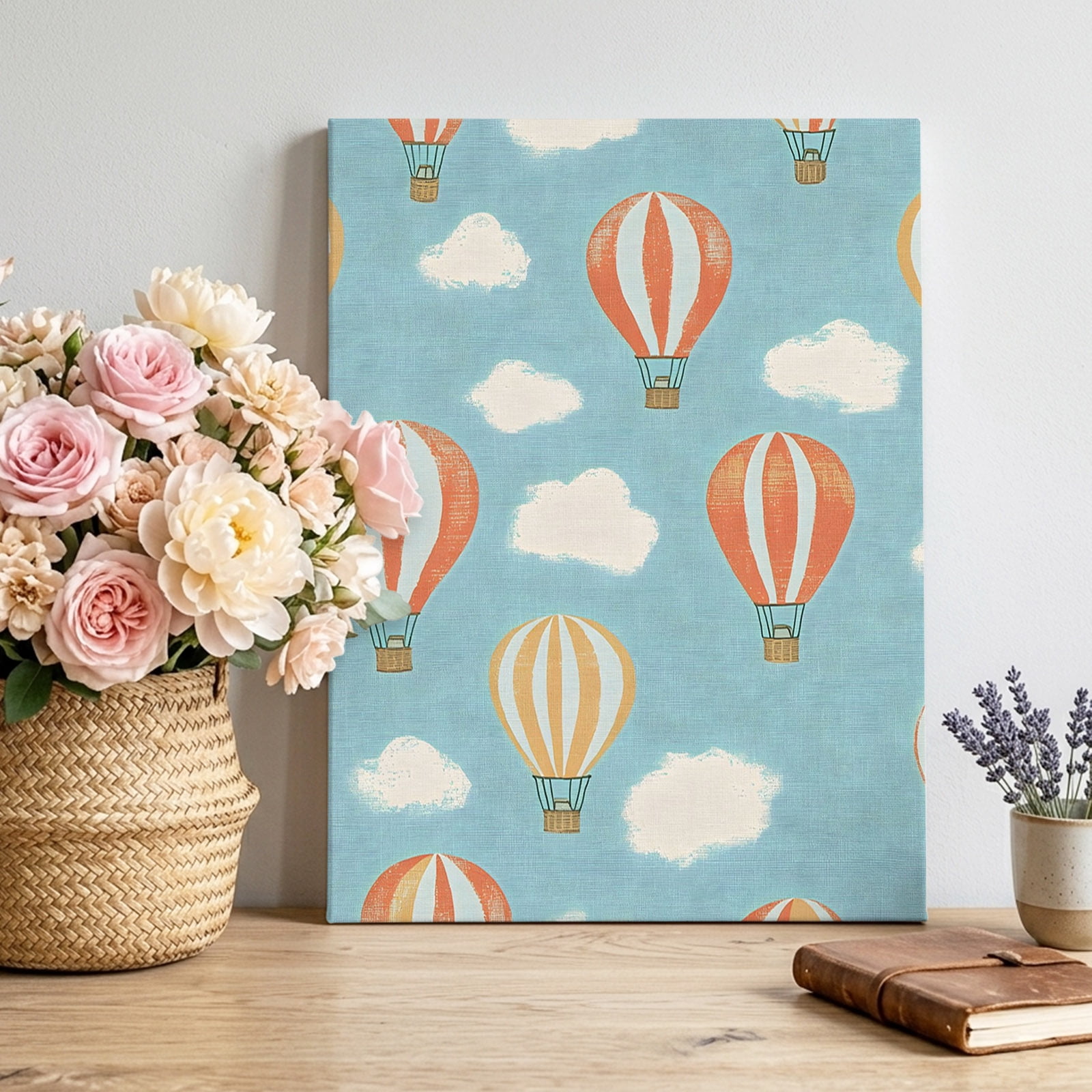 Canvas Wall Art Hot Air Balloon Canvas Art Print Vintage Sky Clouds ...