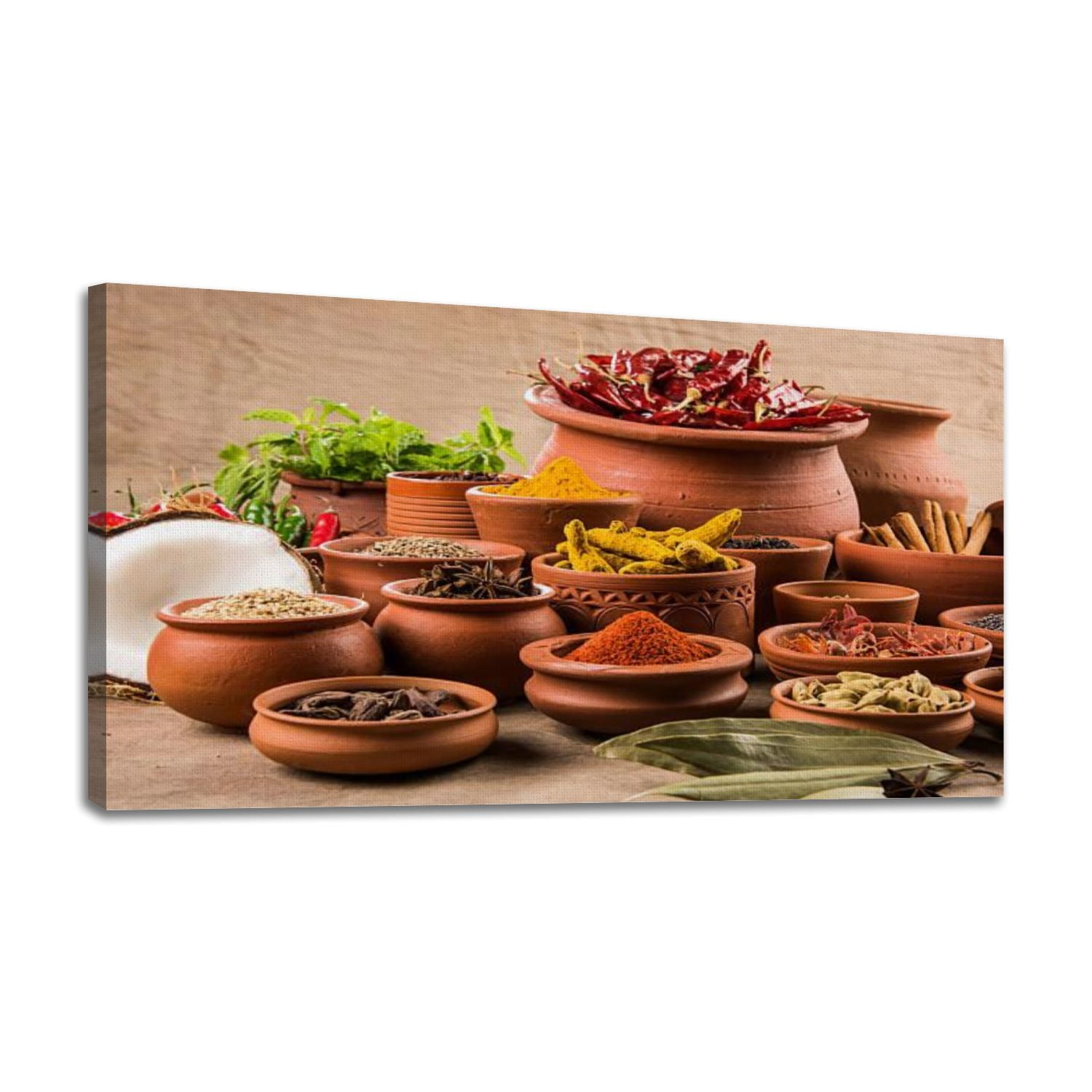 Canvas Wall Art Indian spices terracotta pots colourful spices group ...