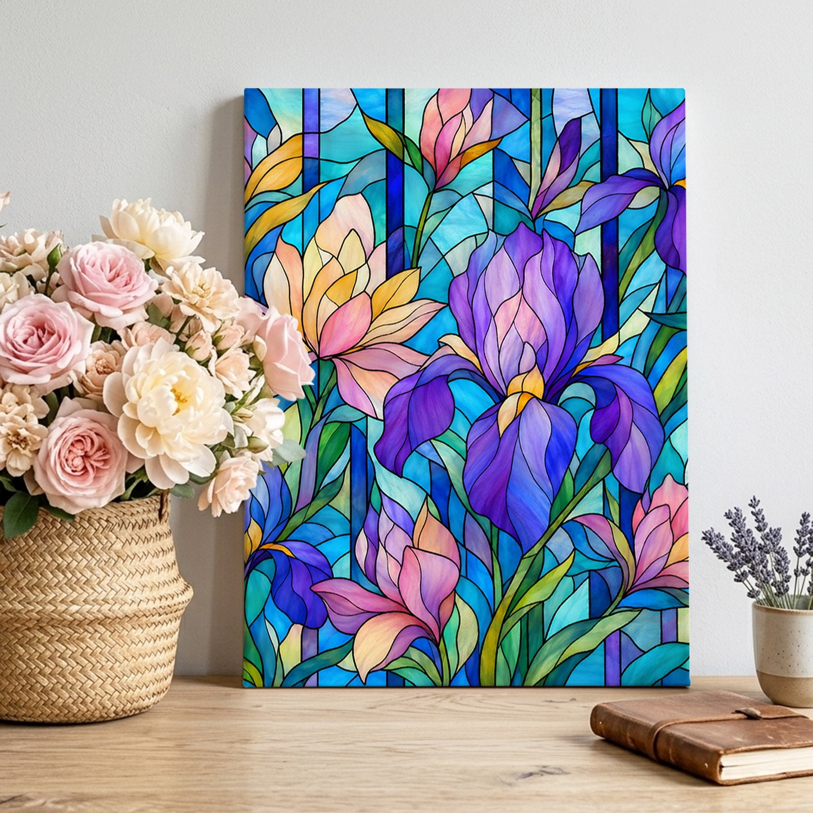 Canvas Wall Art Iris Water Lily Canvas Art Print Vintage Floral Purple ...