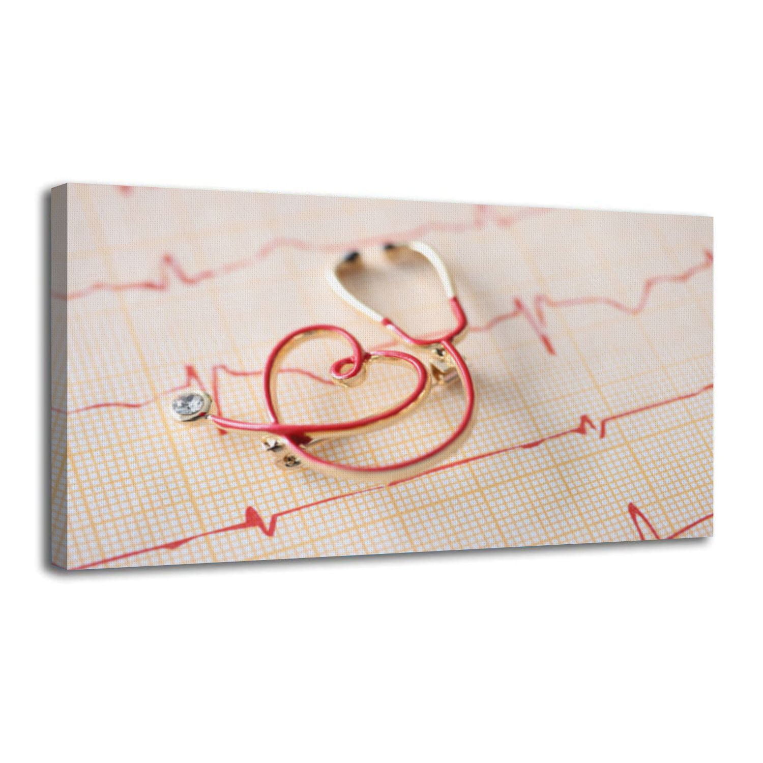 Canvas Wall Art Little toy stethoscope lying electrocardiogram closeup ...