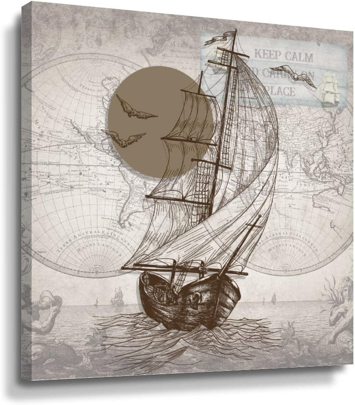 Canvas Wall Art for Living Room Bedroom Nursery Vintage Map Travel ...