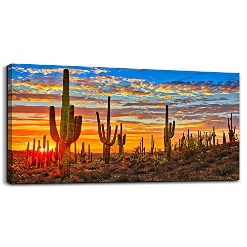 Canvas Wall Art for Living Room Cactus Plant Landscape Painting ...