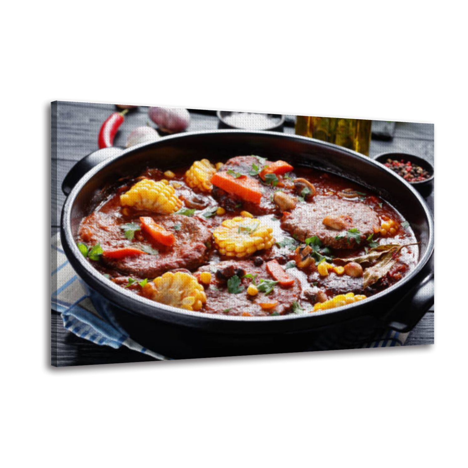 Canvas Wall Art Meatloaf Burgers marinara sauce mushrooms veggies corns ...