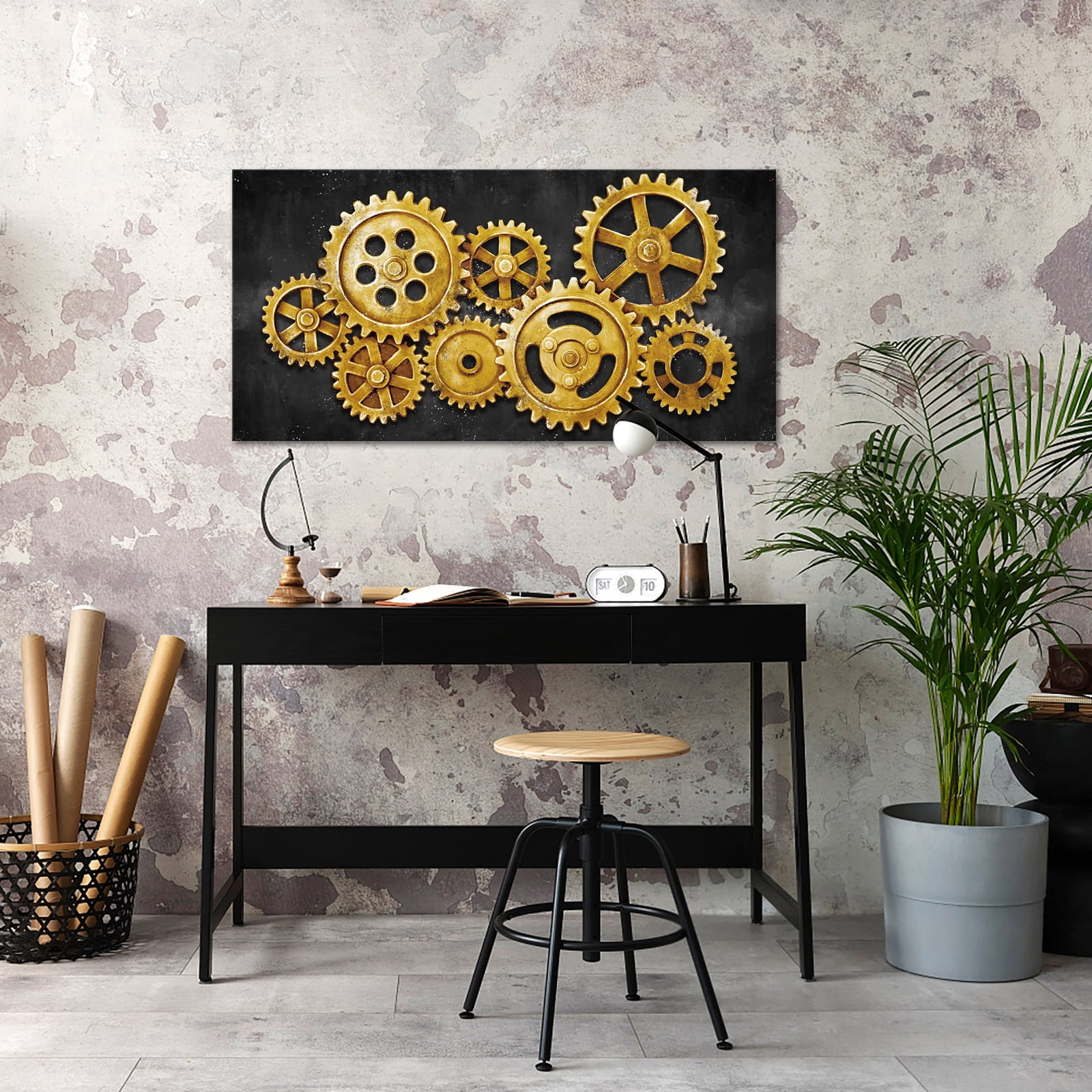 Canvas Wall Art Mechanical Gear Cogs Old Factory Painting Engineer Team ...