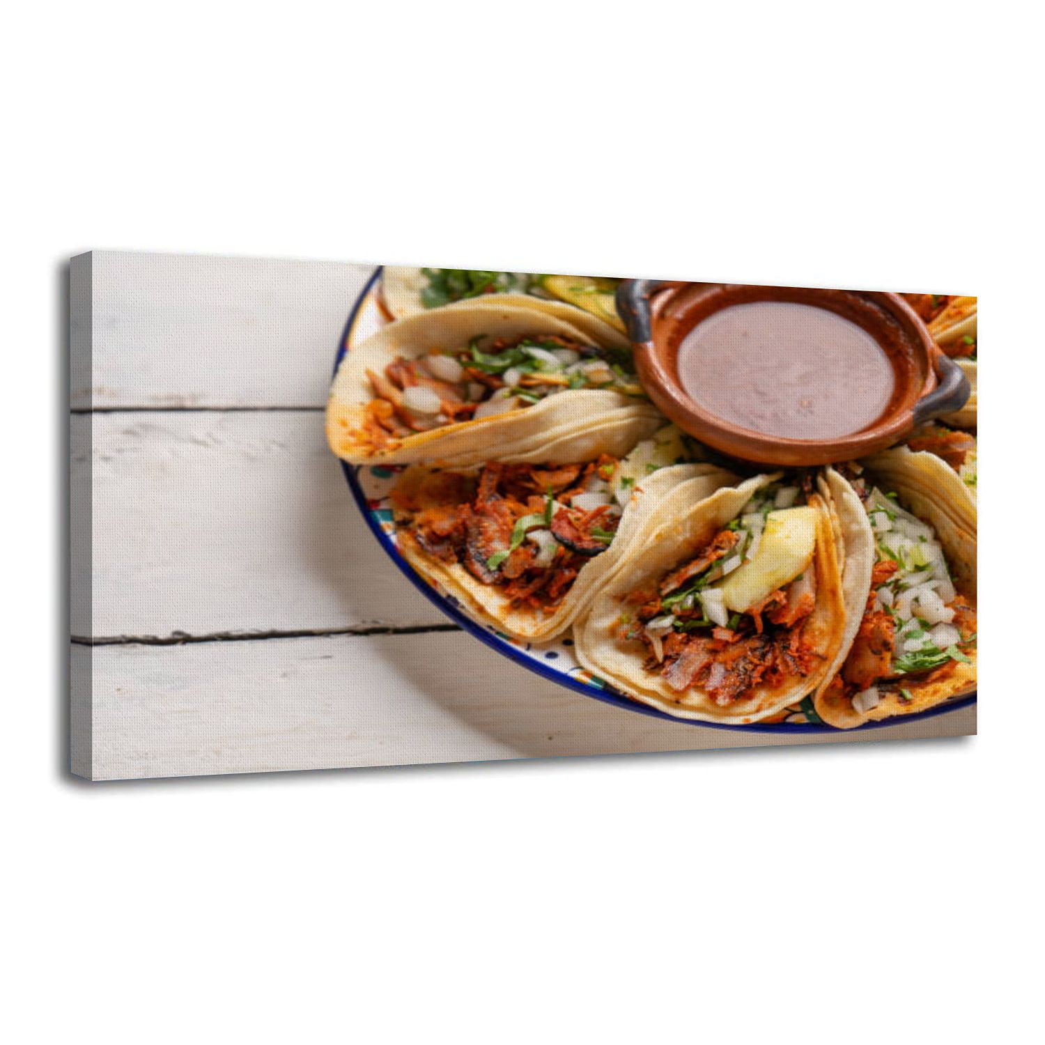 Canvas Wall Art Mexican pork tacos called Al pastor pineapple white ...