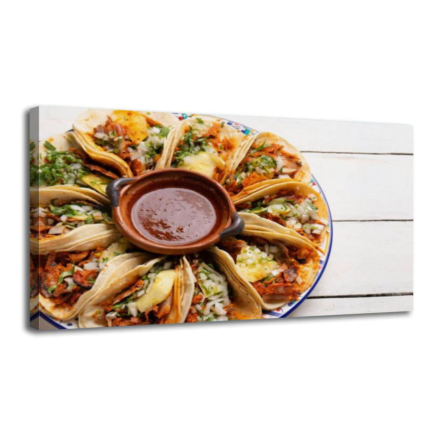 Canvas Wall Art Mexican pork tacos called Al pastor pineapple white ...