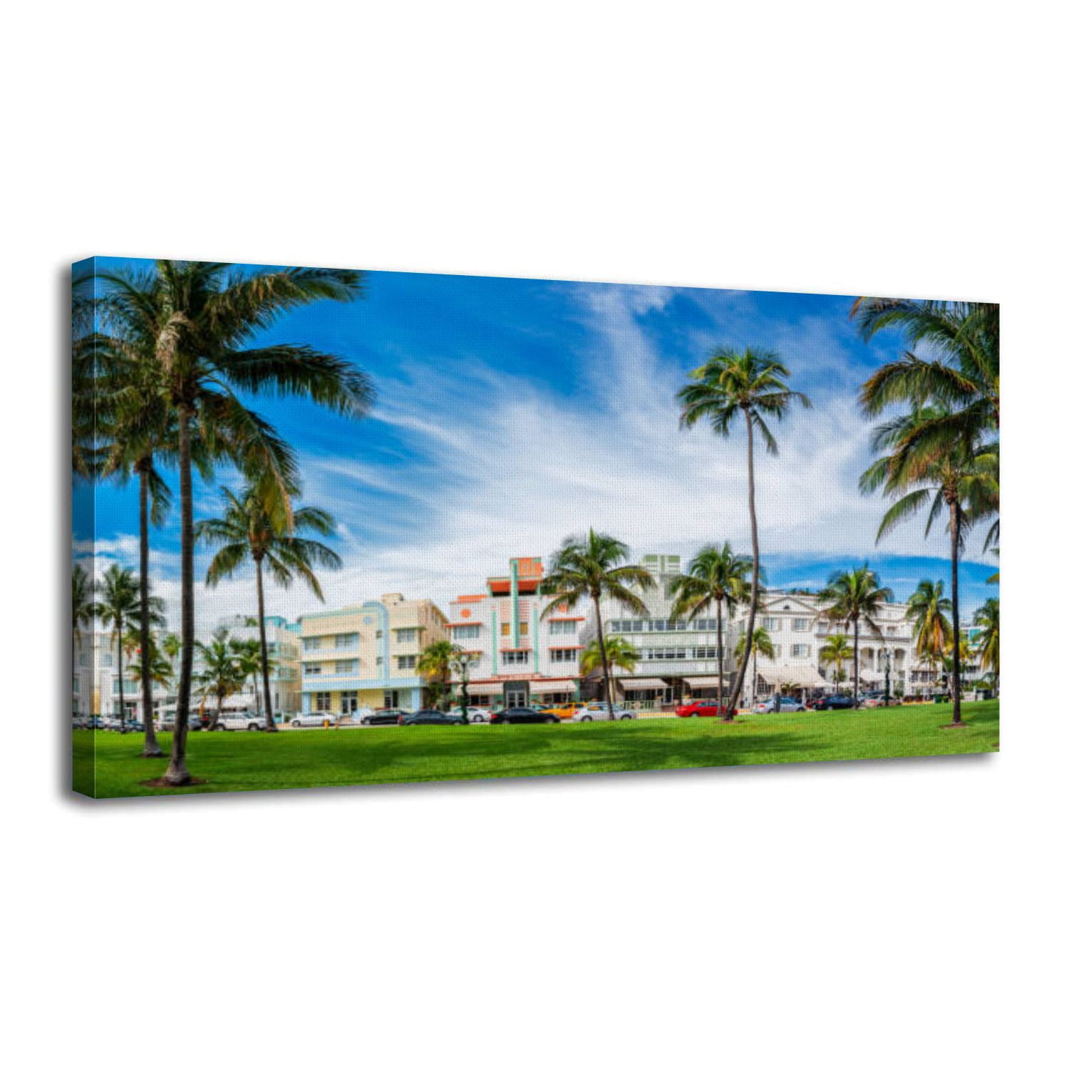 Canvas Wall Art Miami Beach Florida Cityscape art deco buildings Ocean ...