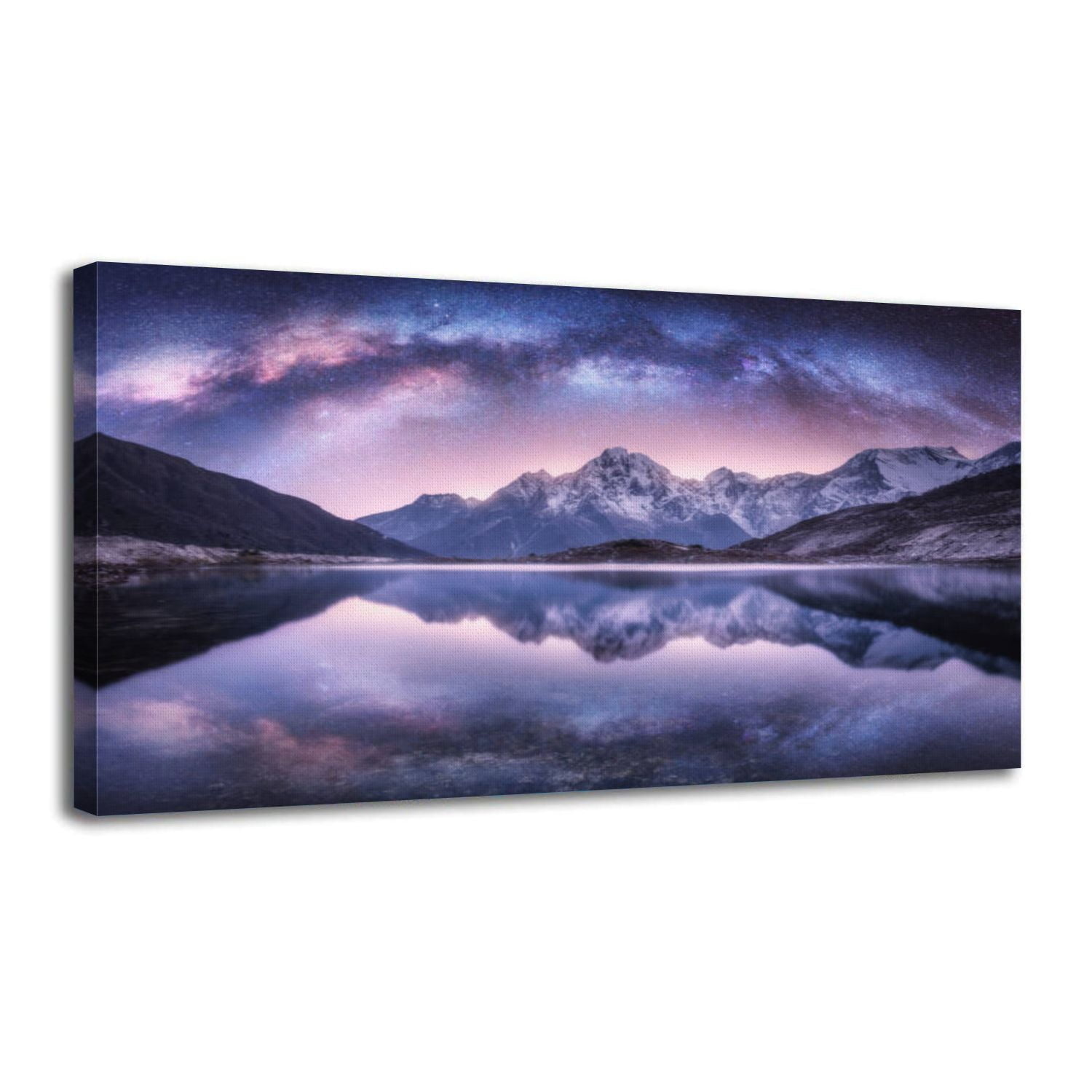 Canvas Wall Art Milky Way snowy mountains lake night Landscape snow ...
