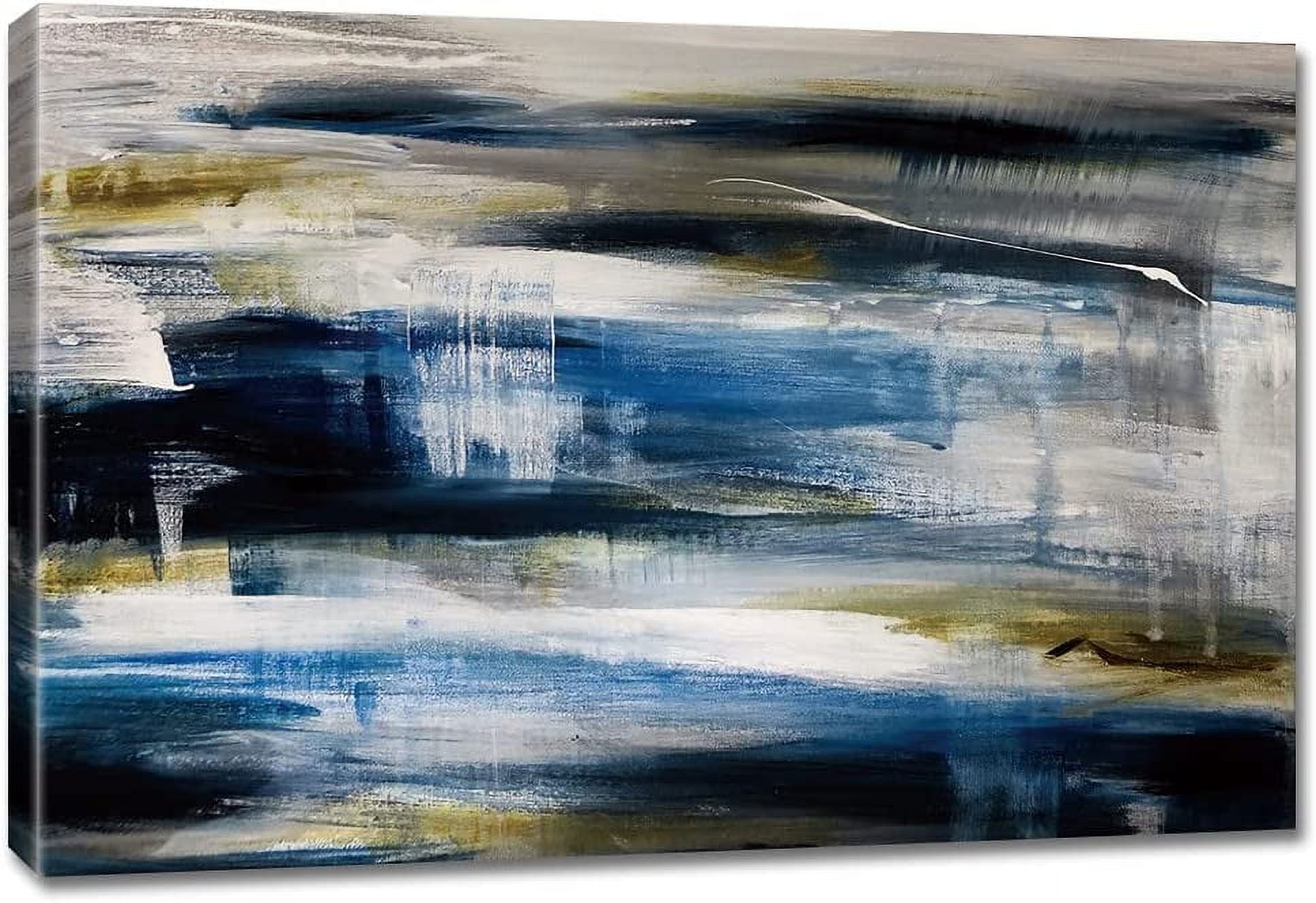 Canvas Wall Art Modern Abstract Art Paintings Navy Blue and Grey ...