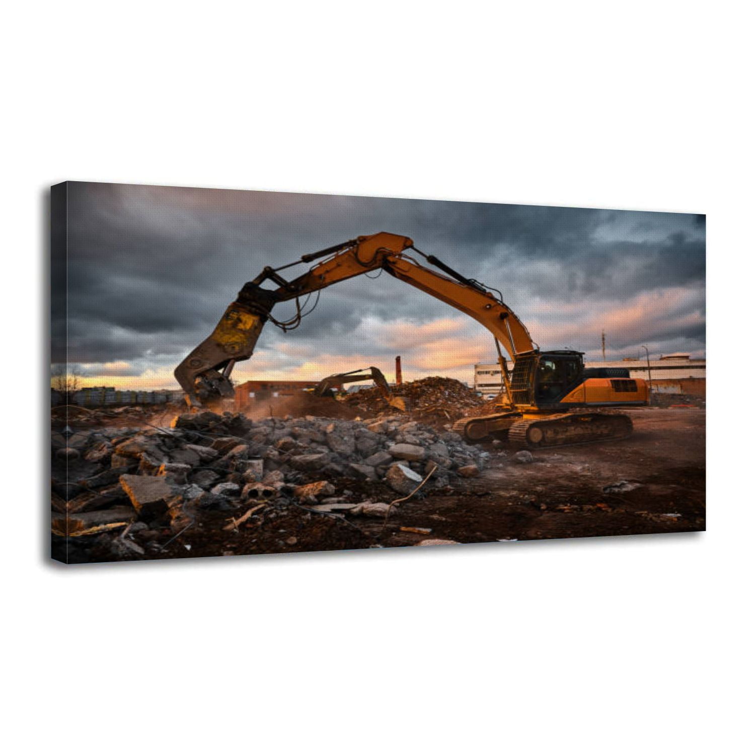 Canvas Wall Art Modern crusher excavator rigging dismantles concrete ...