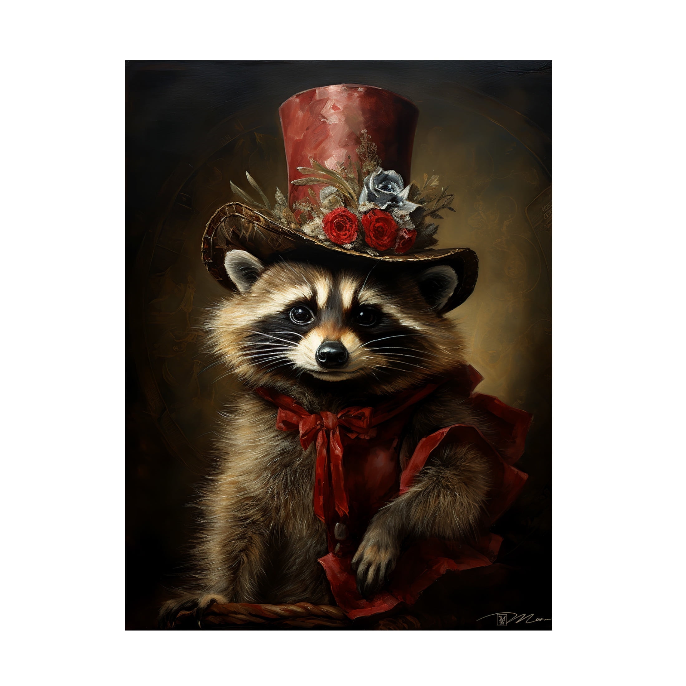 Canvas Wall Art - Momart 'Cute Raccoon With A Red Hat Baroque Style 1 ...