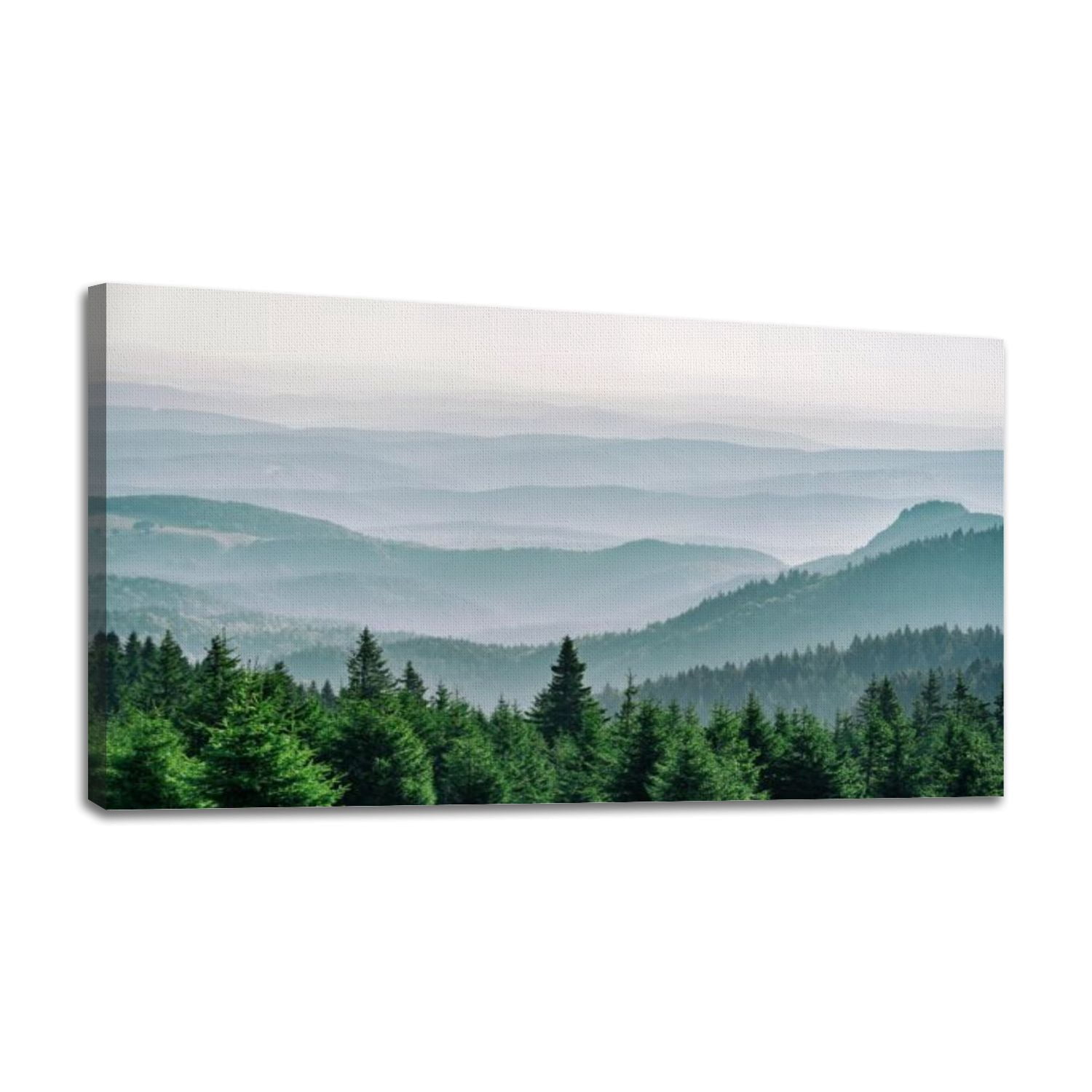 Canvas Wall Art Mountain covered coniferous fir tree forest Scenic ...