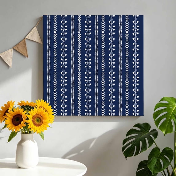 Canvas Wall Art Navy Blue Canvas Art Print Rustic Vertical Dashed Lines ...
