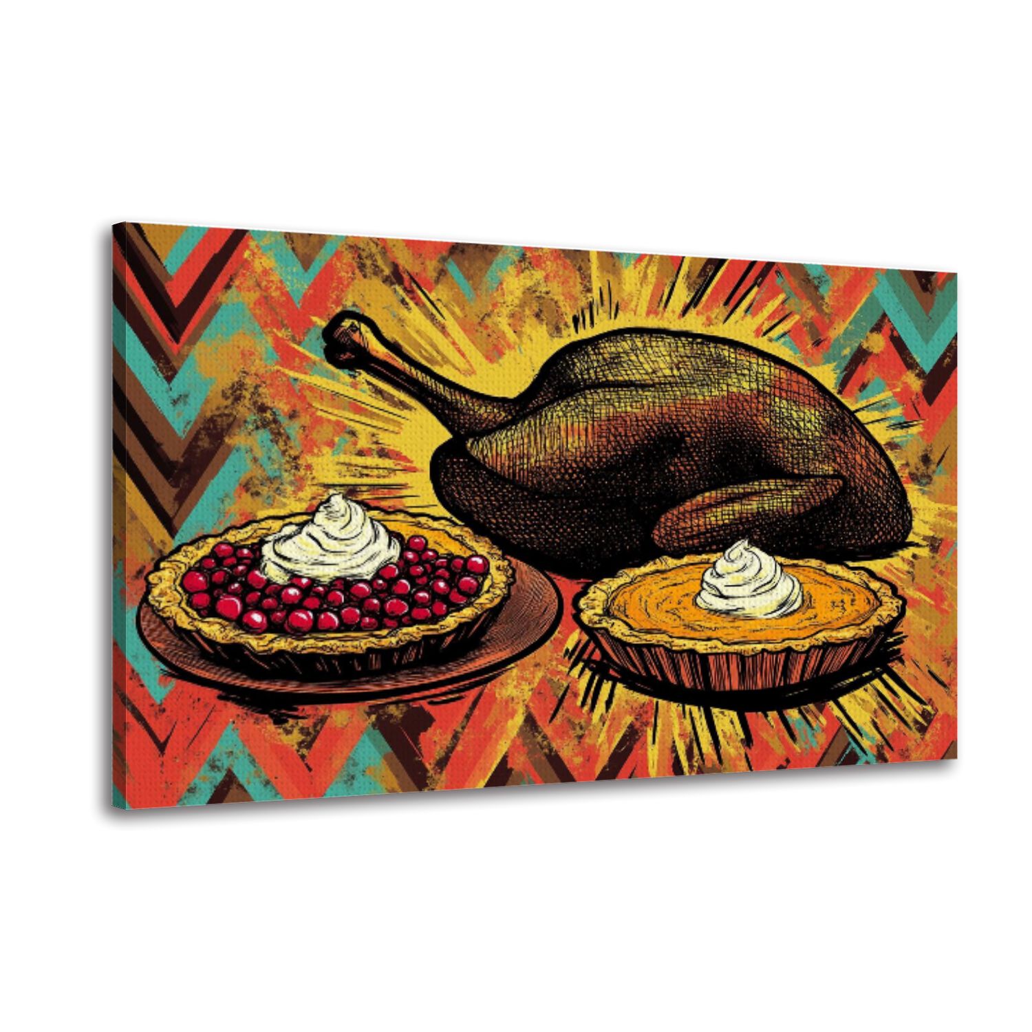 Canvas Wall Art Neo Pop Art Thanksgiving Canvas Vibrant Comic Style ...