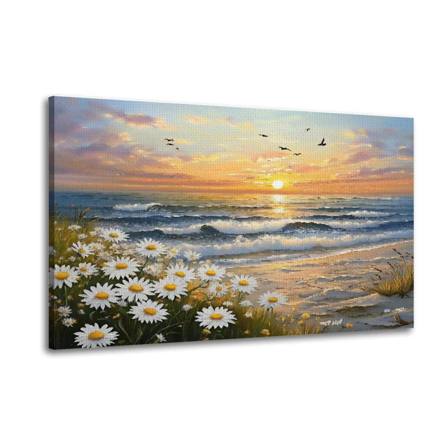 Canvas Wall Art Ocean Sunset Landscape Coastal Daisy Seaside ...