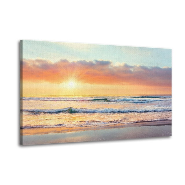 Canvas Wall Art Ocean wave beach sunset time sun Wall Decor for Living ...