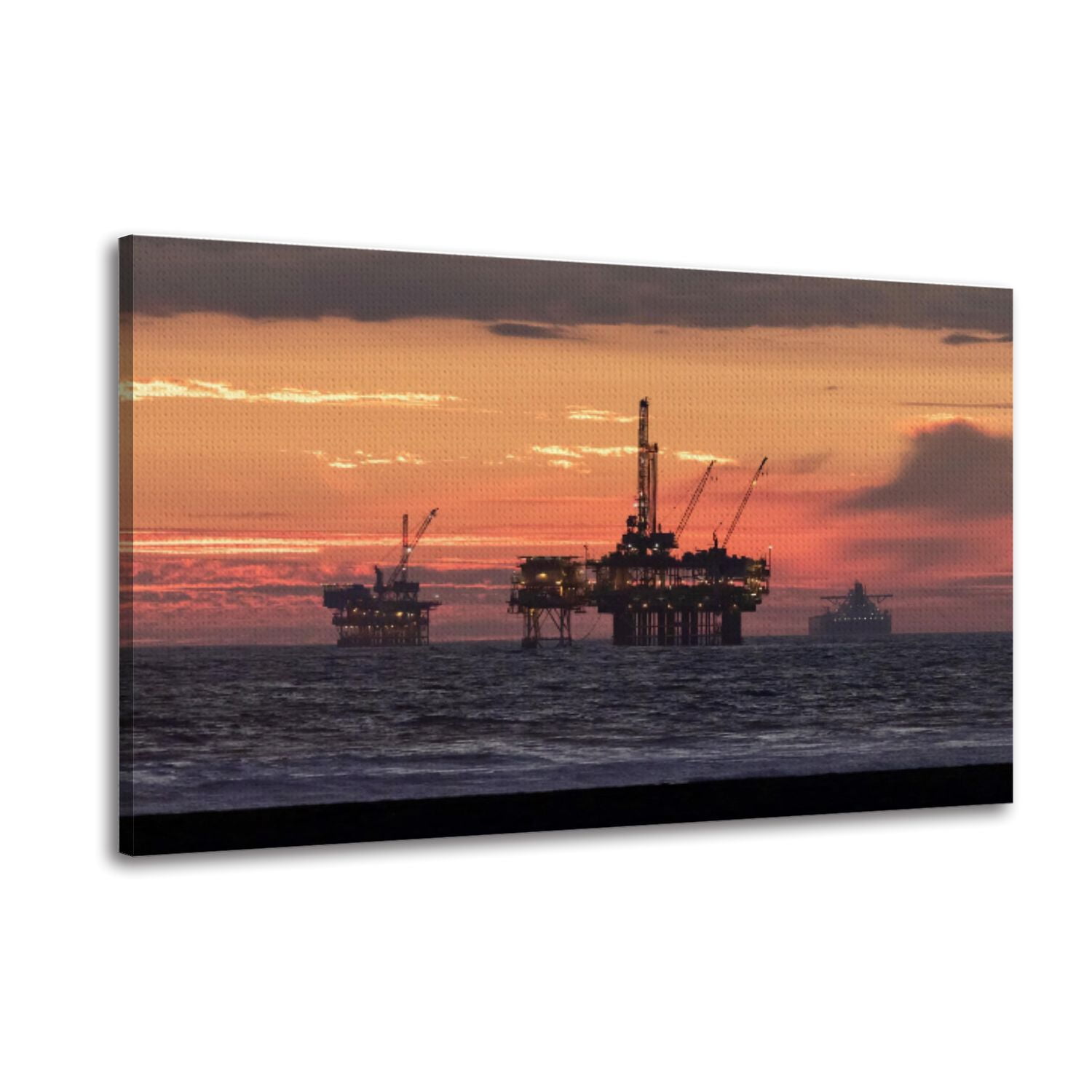 Canvas Wall Art Offshore Oil drilling rig Southern California sunset ...