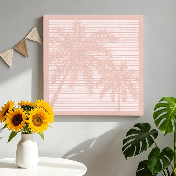 Canvas Wall Art Palm Tree Silhouettes Canvas Art Print Pink Lines ...
