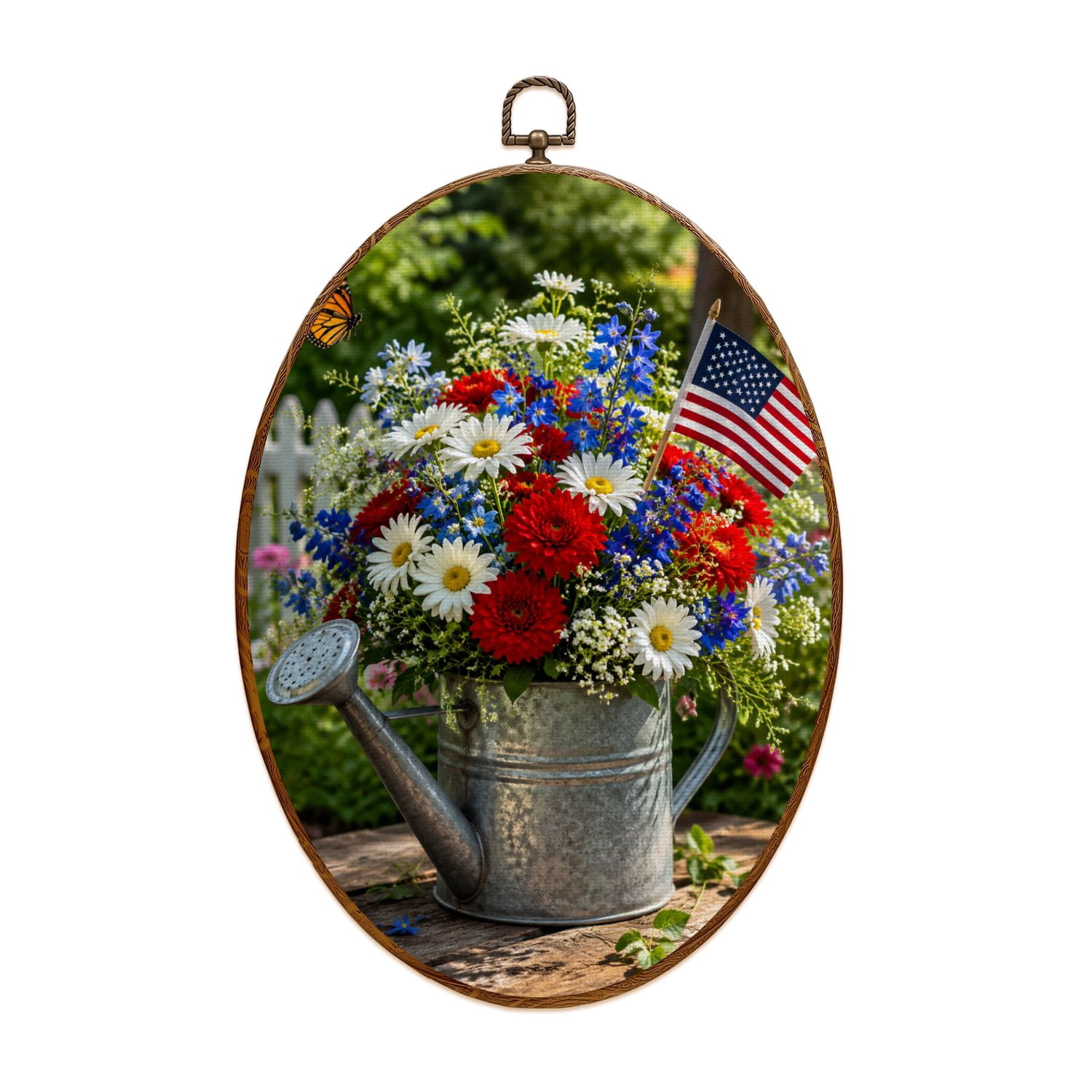 Canvas Wall Art Patriotic Watering Can Bouquet Red White Blue Flowers ...