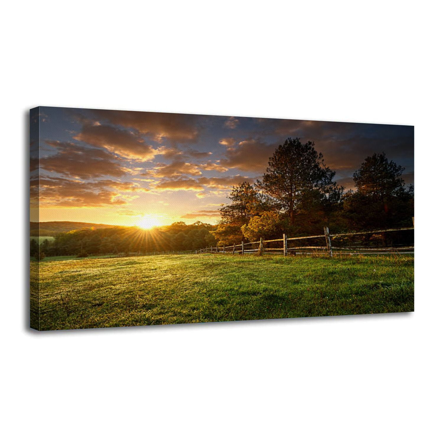 Canvas Wall Art Picturesque landscape fenced ranch sunrise Wall Decor ...