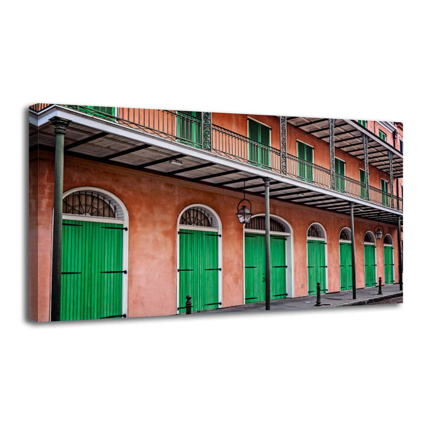 Canvas Wall Art Pink Building Green Doors Shutters French Quarter Wall ...