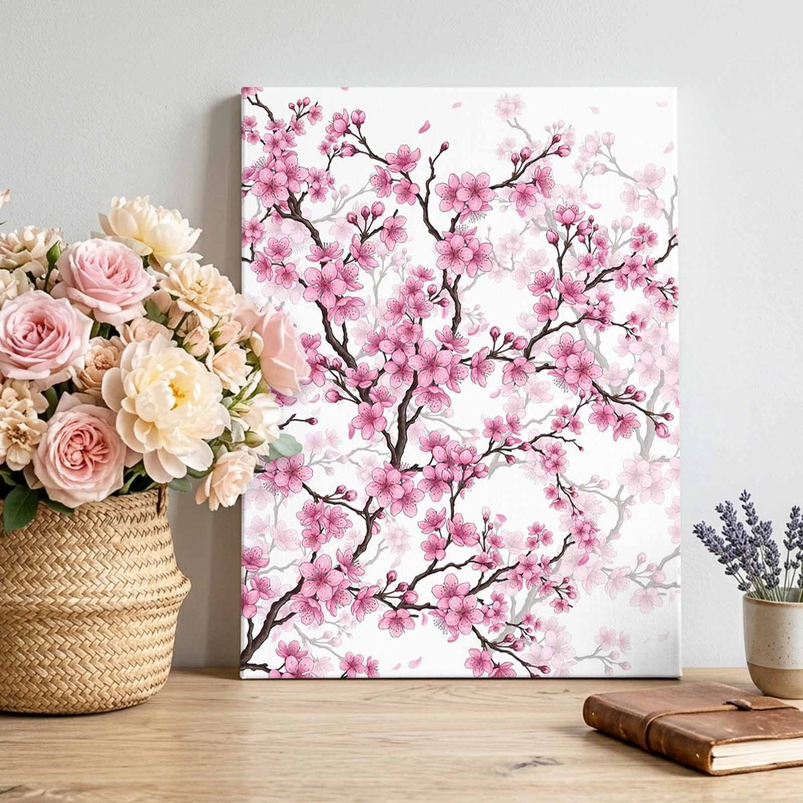 Canvas Wall Art Pink Cherry Blossoms Canvas Art Print Watercolor Flower ...
